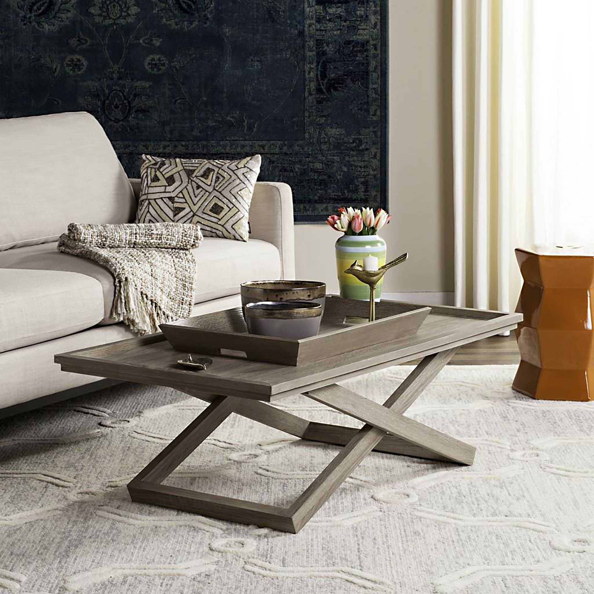 Arthur Cross Leg Coffee Table With Tray - Froy.com
