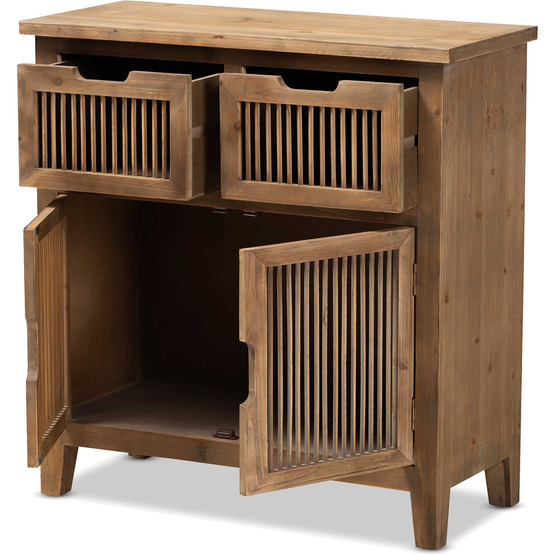 Claudia 2-Door and 2-Drawer Spindle Storage Cabinet Brown - Froy.com