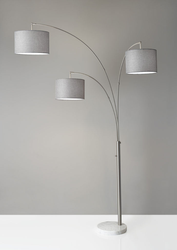 Boston 3-Arm Arc Lamp Brushed Steel - Froy.com