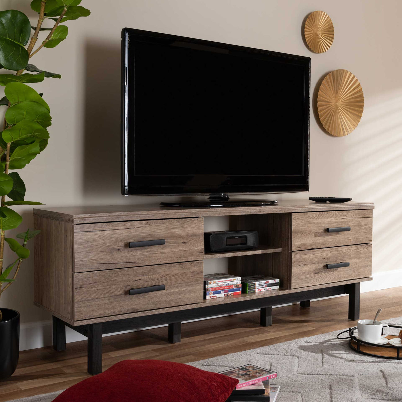 Ariel 4-Drawer TV Stand Oak/Black - Froy.com