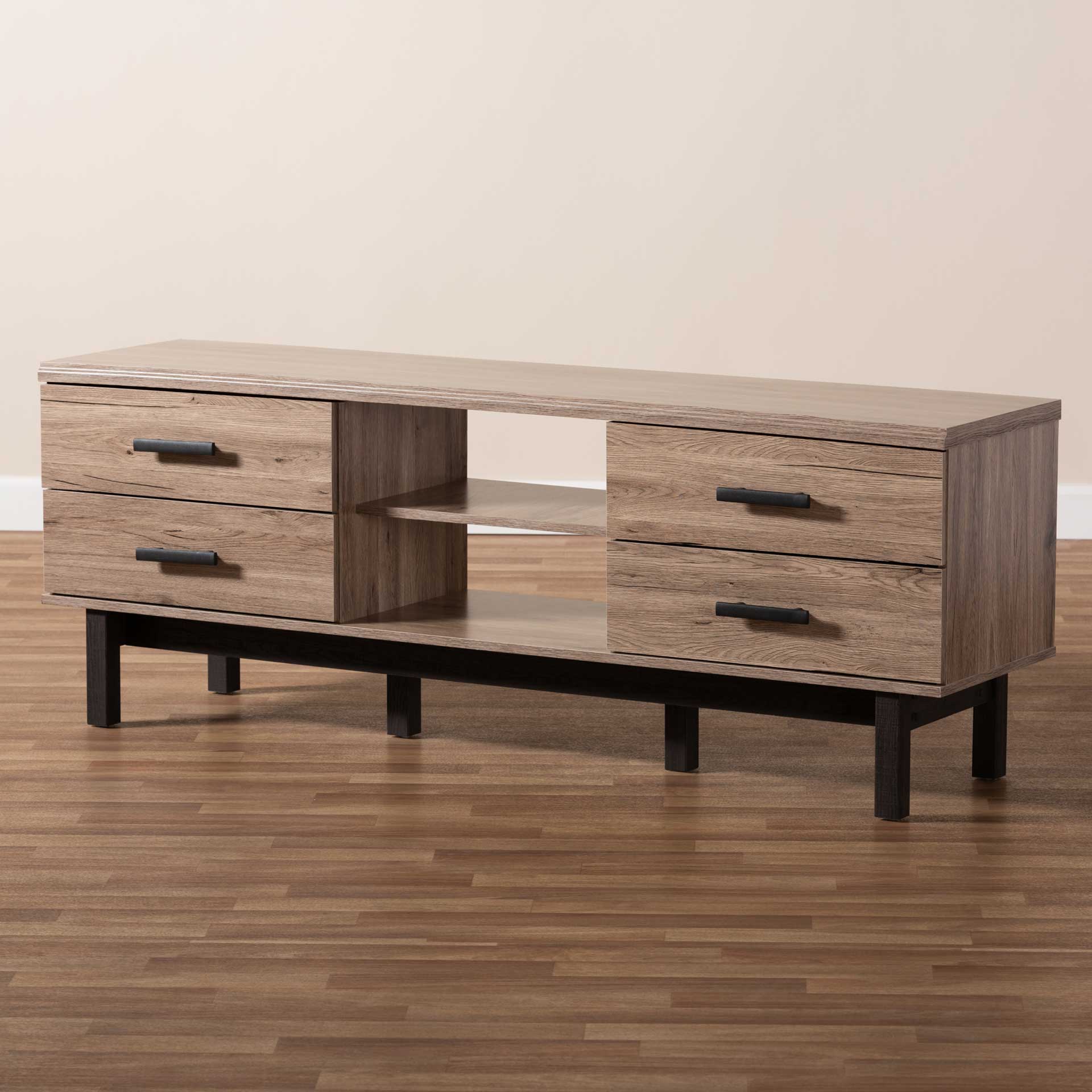 Ariel 4-Drawer TV Stand Oak/Black - Froy.com