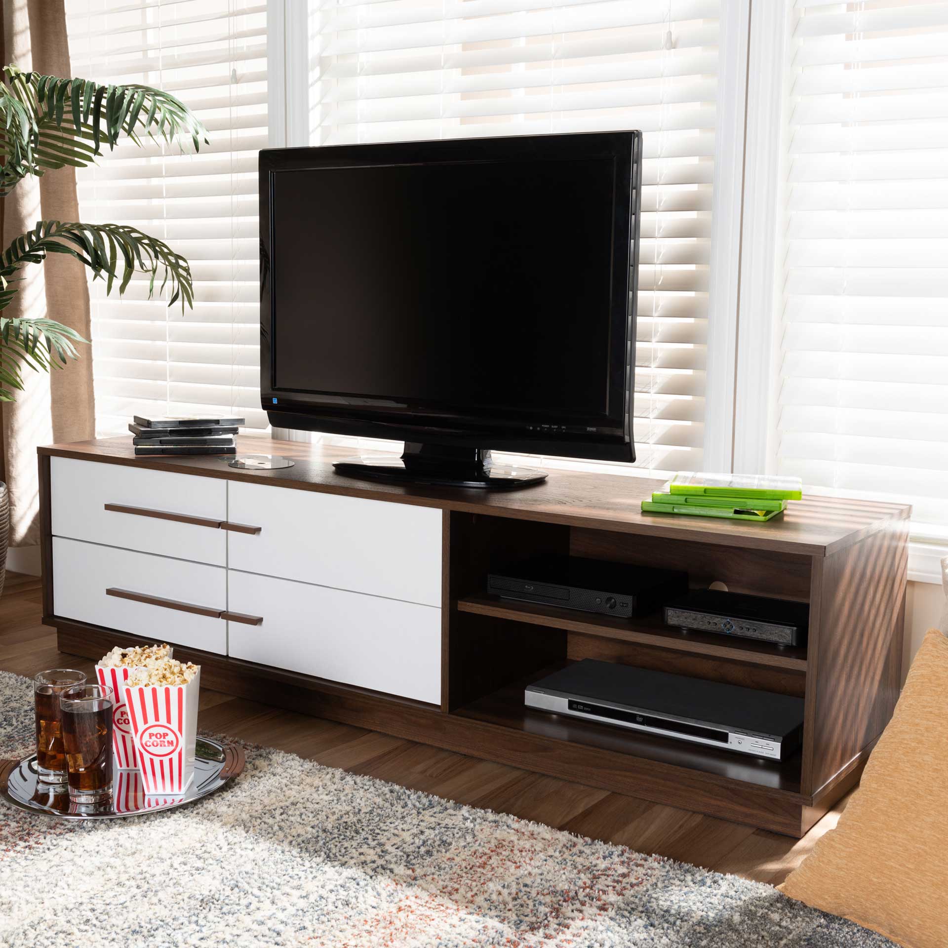 Mega 4-Drawer TV Stand White/Walnut - Froy.com