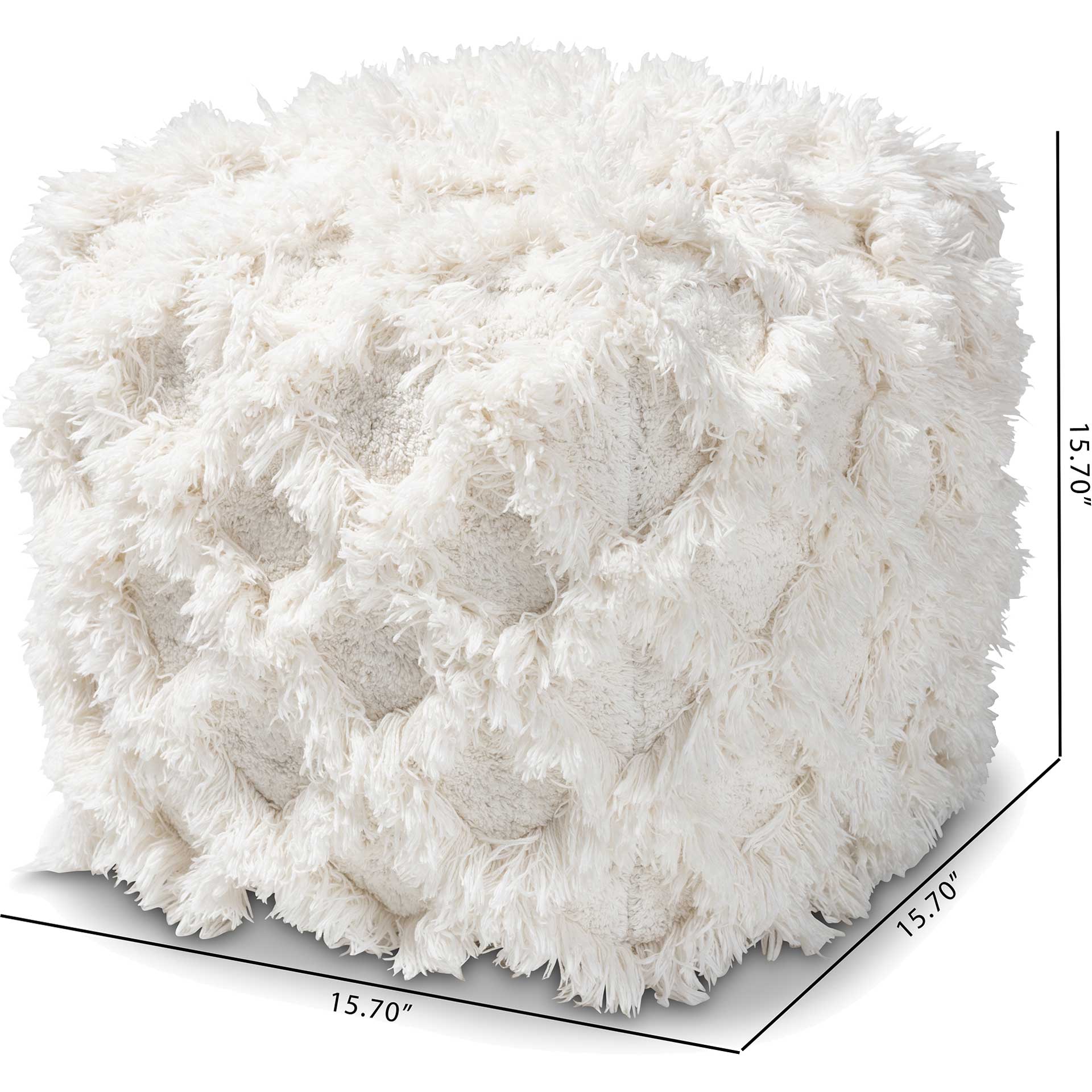 Ashley Handwoven Cotton Fringe Pouf Ivory - Froy.com