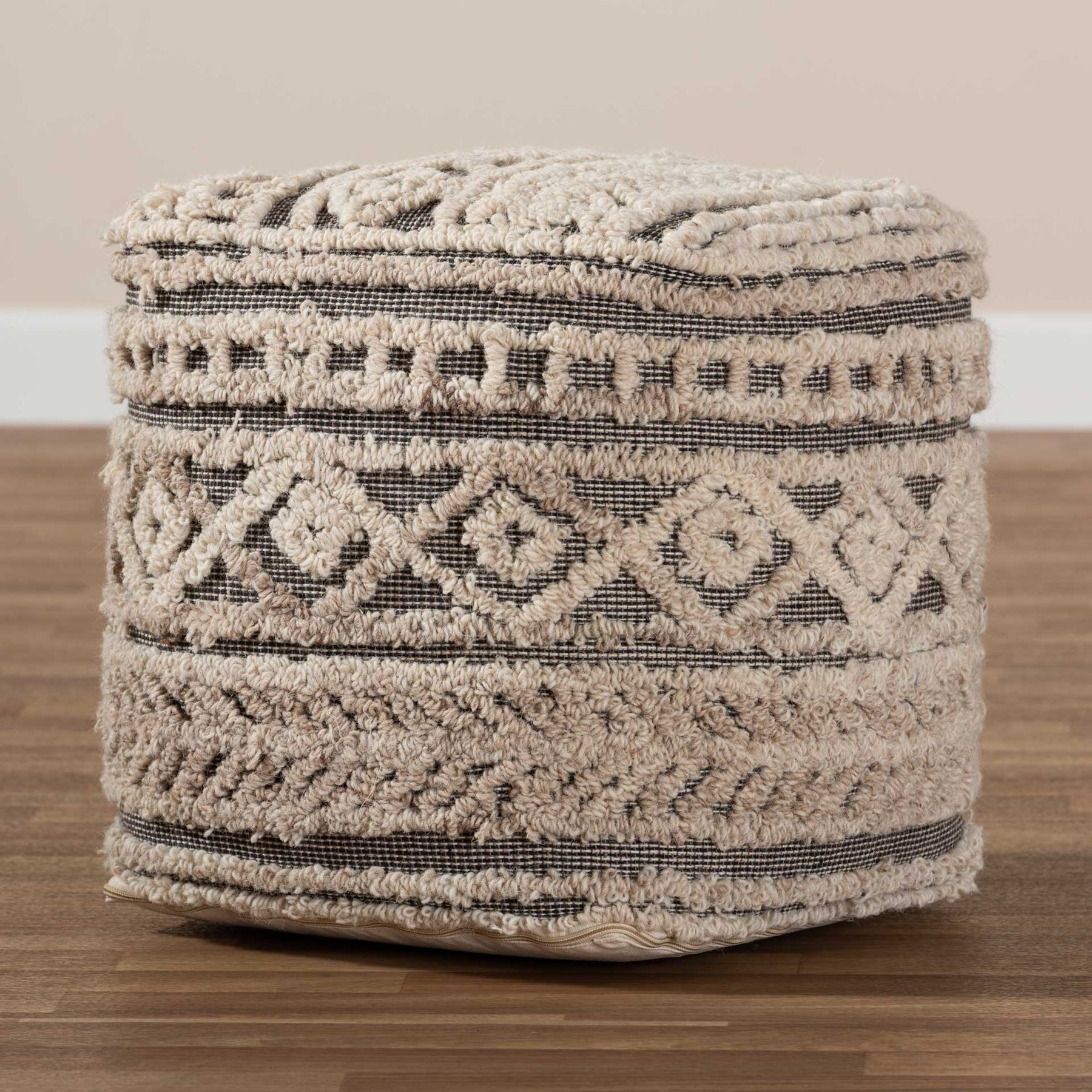 Creek Handwoven Hemp Pouf Beige/Brown - Froy.com