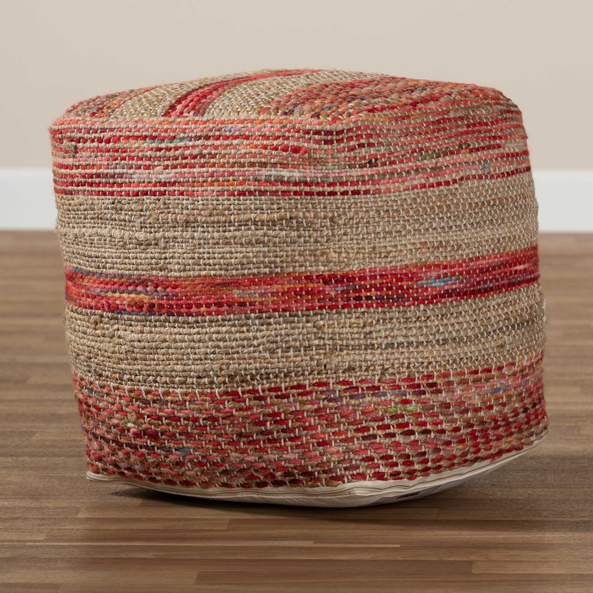 Camila Handwoven Hemp Pouf Multi/Natural - Froy.com