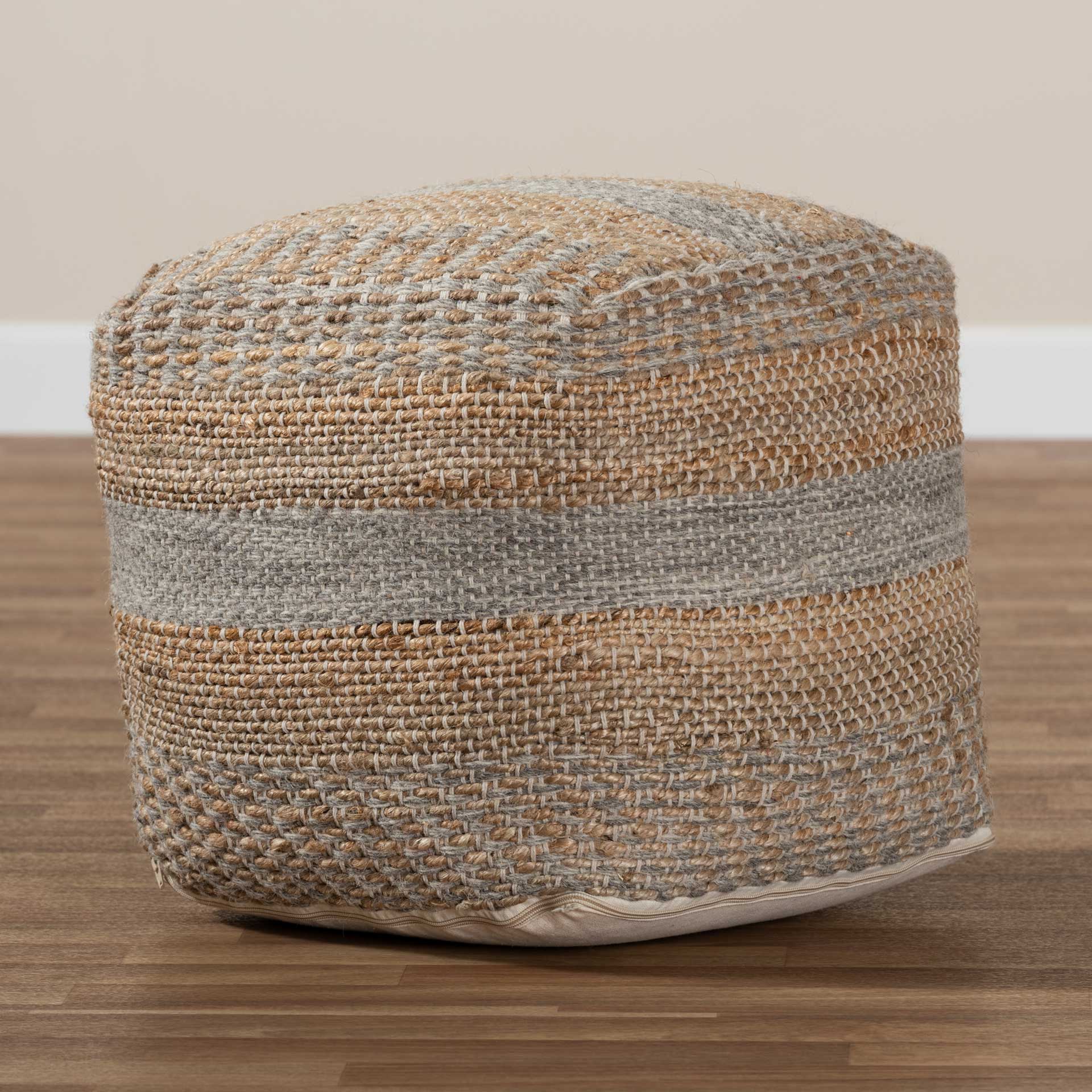 Gracey Handwoven Hemp Pouf Natural/Gray - Froy.com