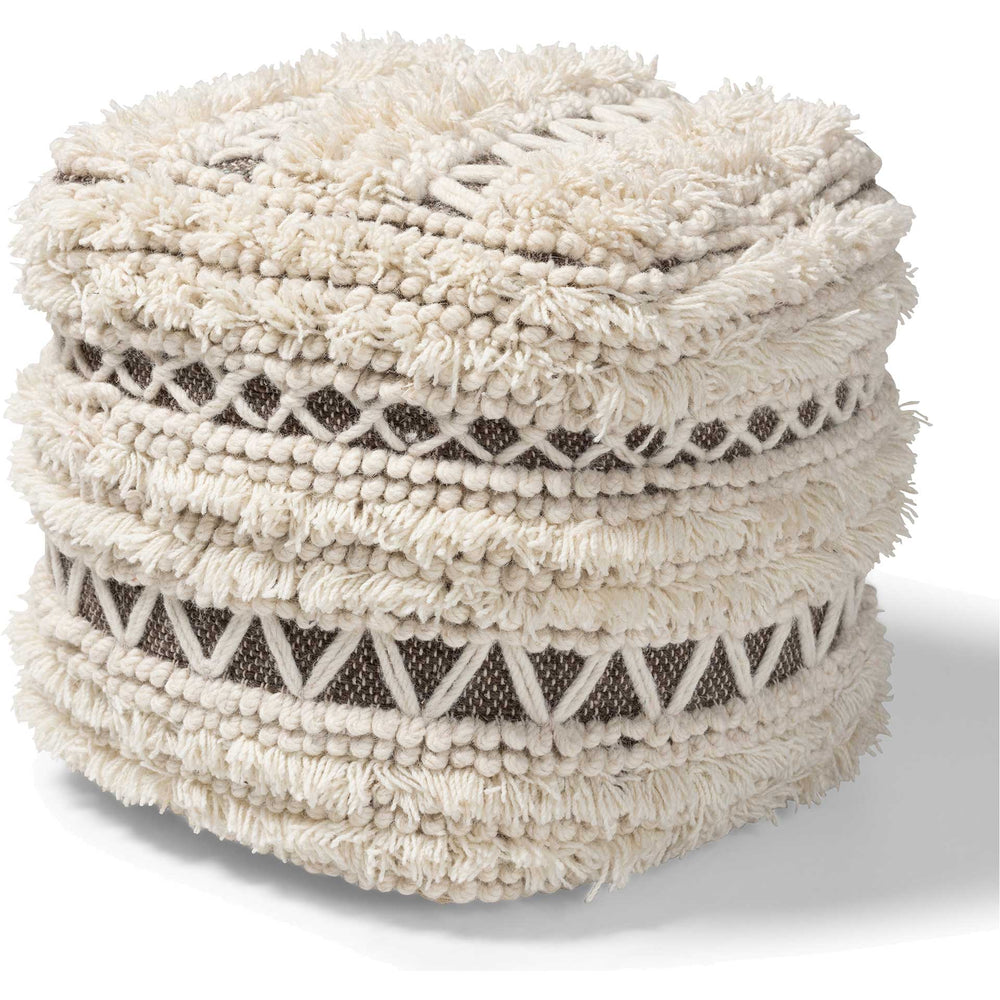 Velina Handwoven Wool Pouf Beige/Brown - Froy.com