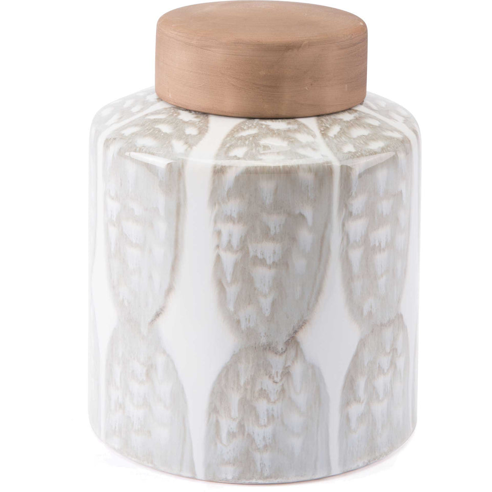 Feather Covered Jar Ivory/Sage Green - Froy.com