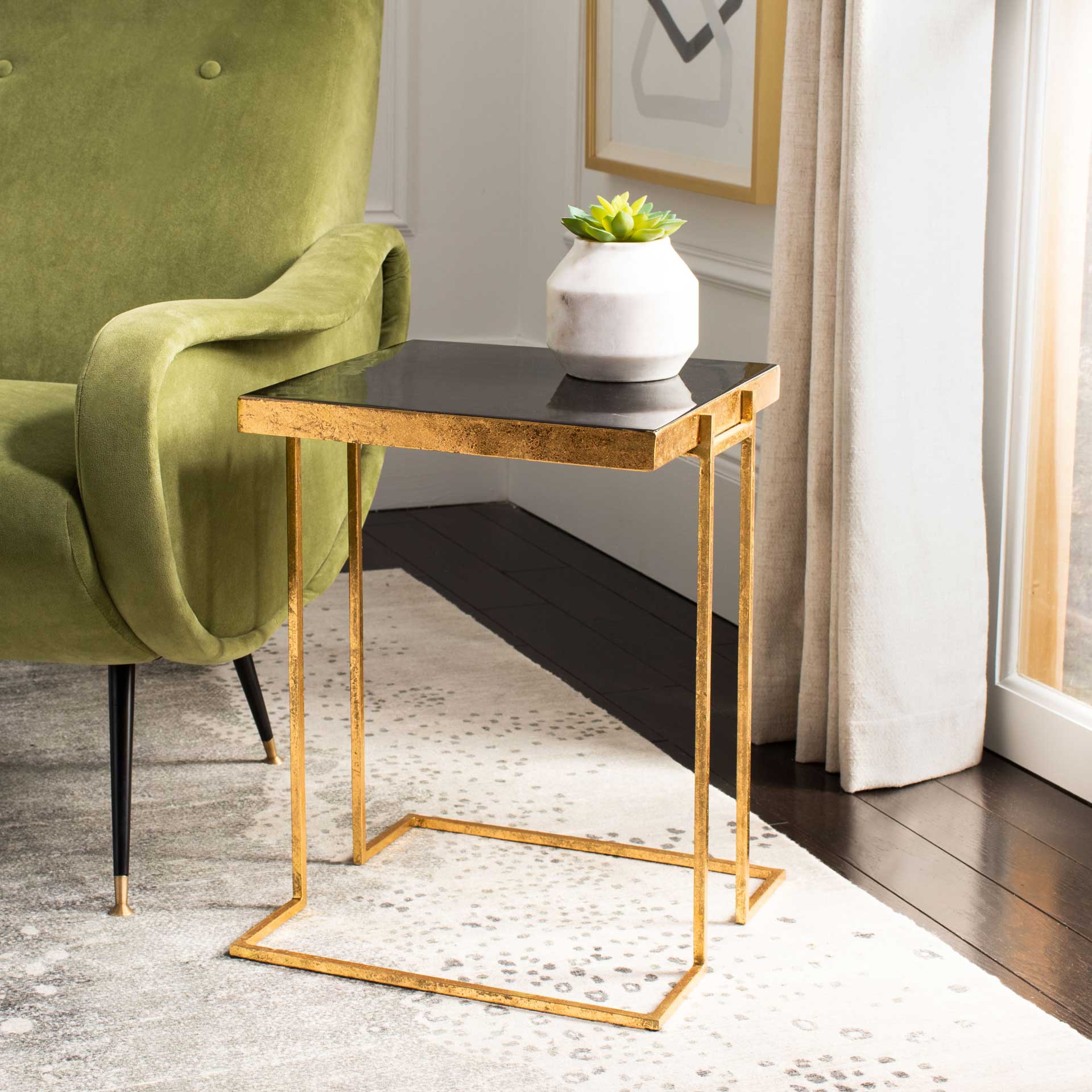 Amenity Greek Key Side Table Black/Gold - Froy.com