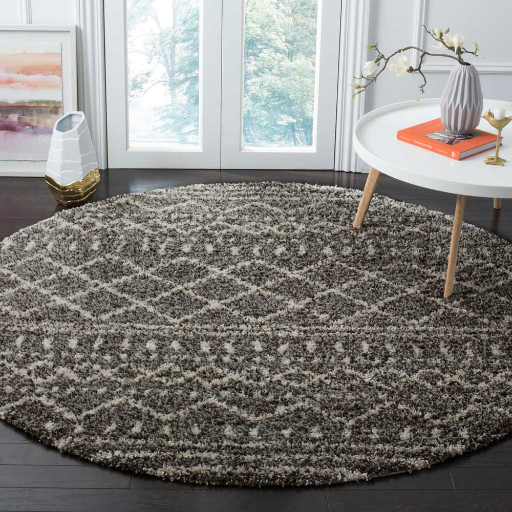 Arizona Shag Tribal Brown/Ivory Round Rug - Froy.com