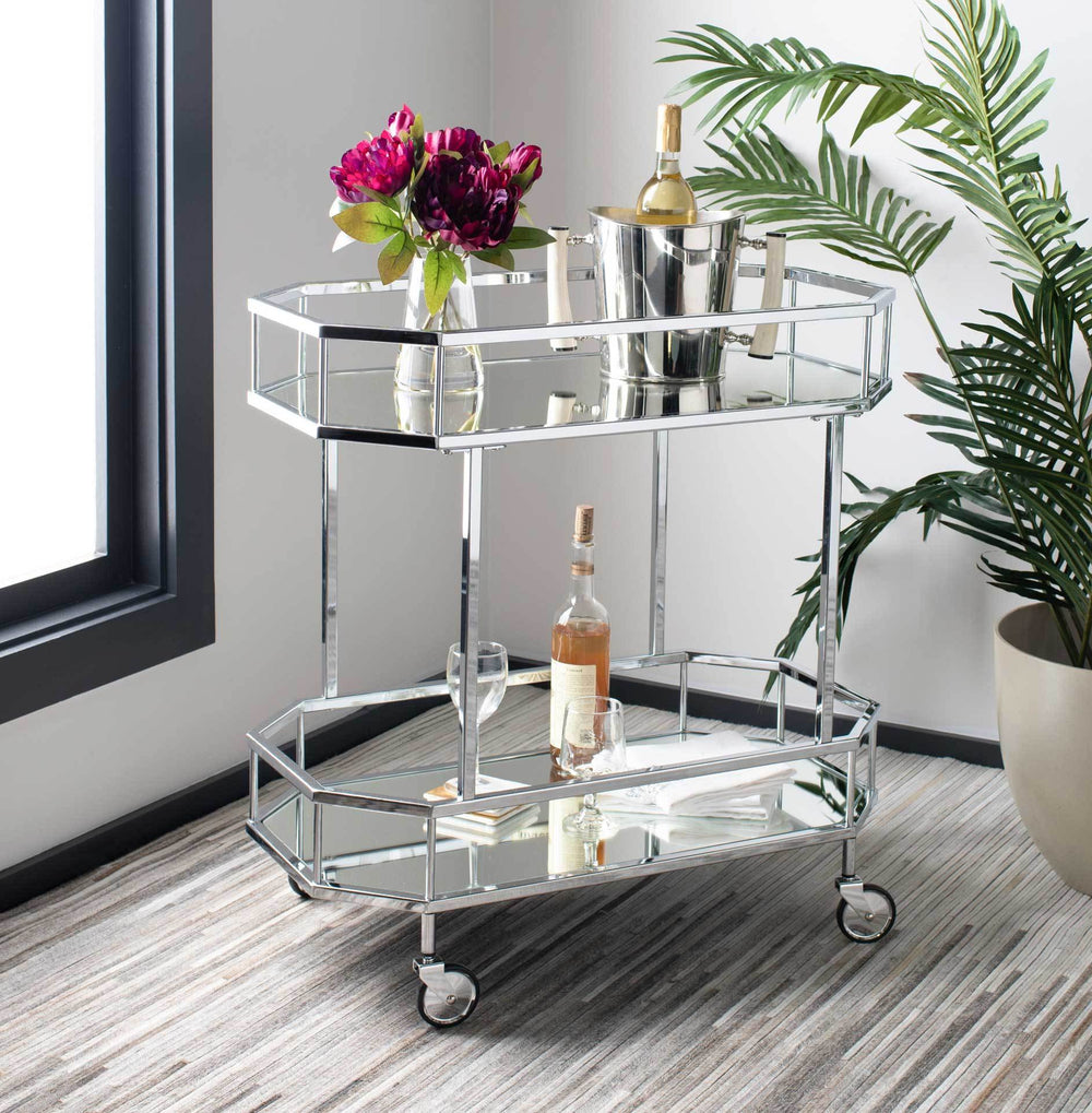 Sincere 2 Tier Octagon Bar Cart Silver/Mirror - Froy.com