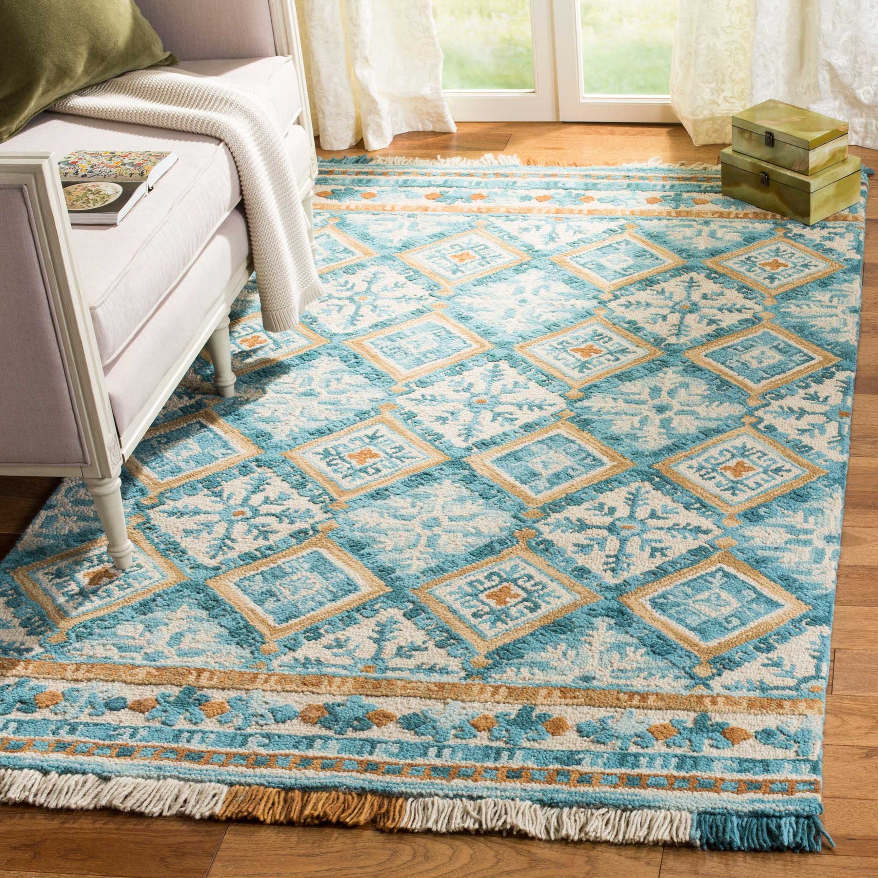 Blossom Ivory/Teal Area Rug - Froy.com
