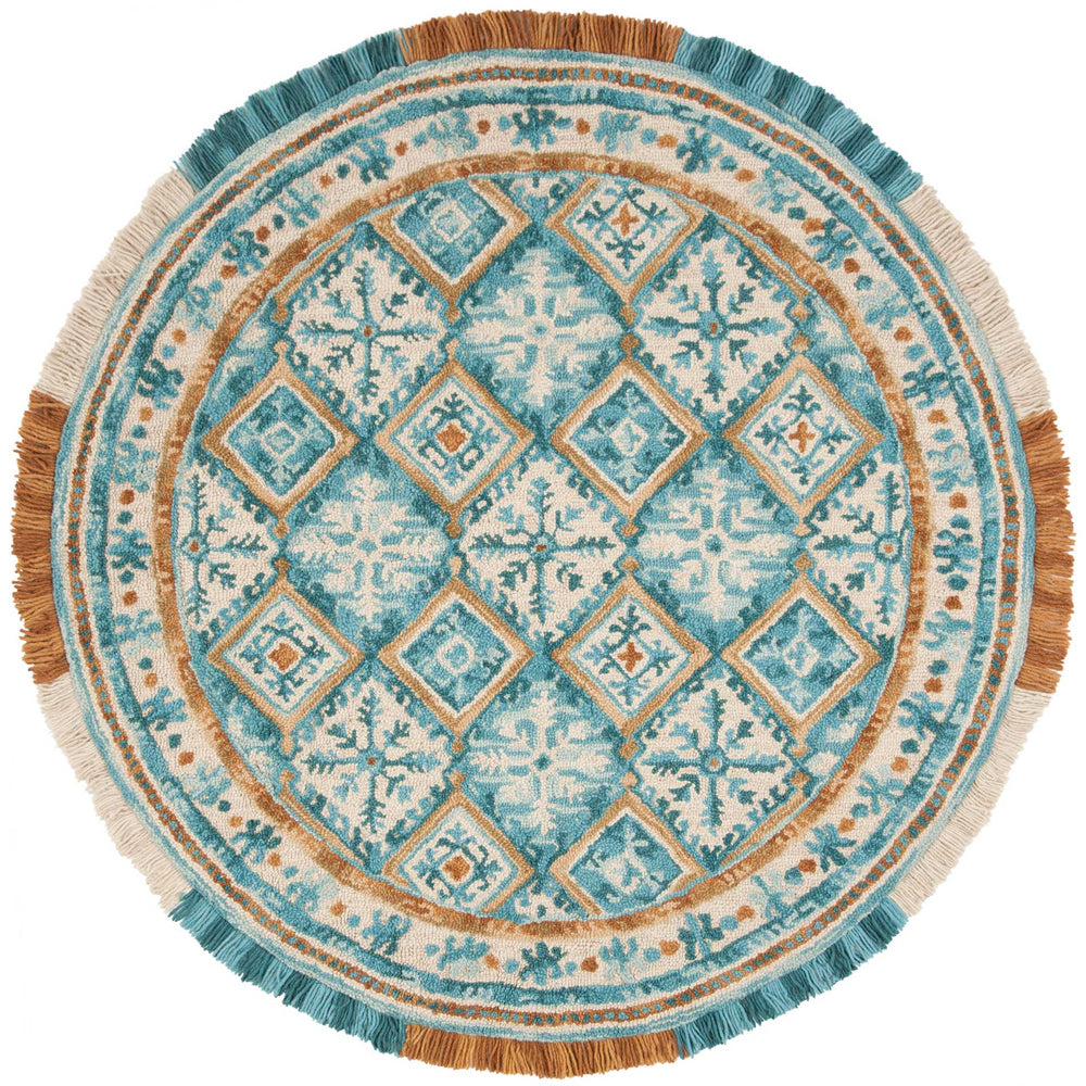 Blossom Ivory/Teal Round Rug - Froy.com
