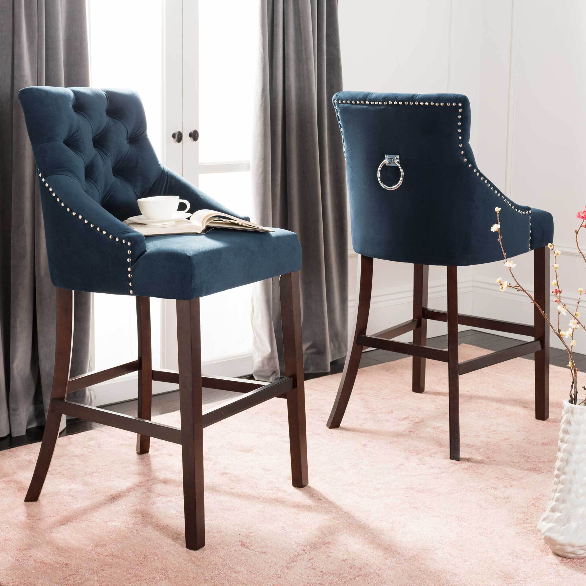 Ellianna Tufted Wing Back Bar Stool Navy (Set of 2) - Froy.com