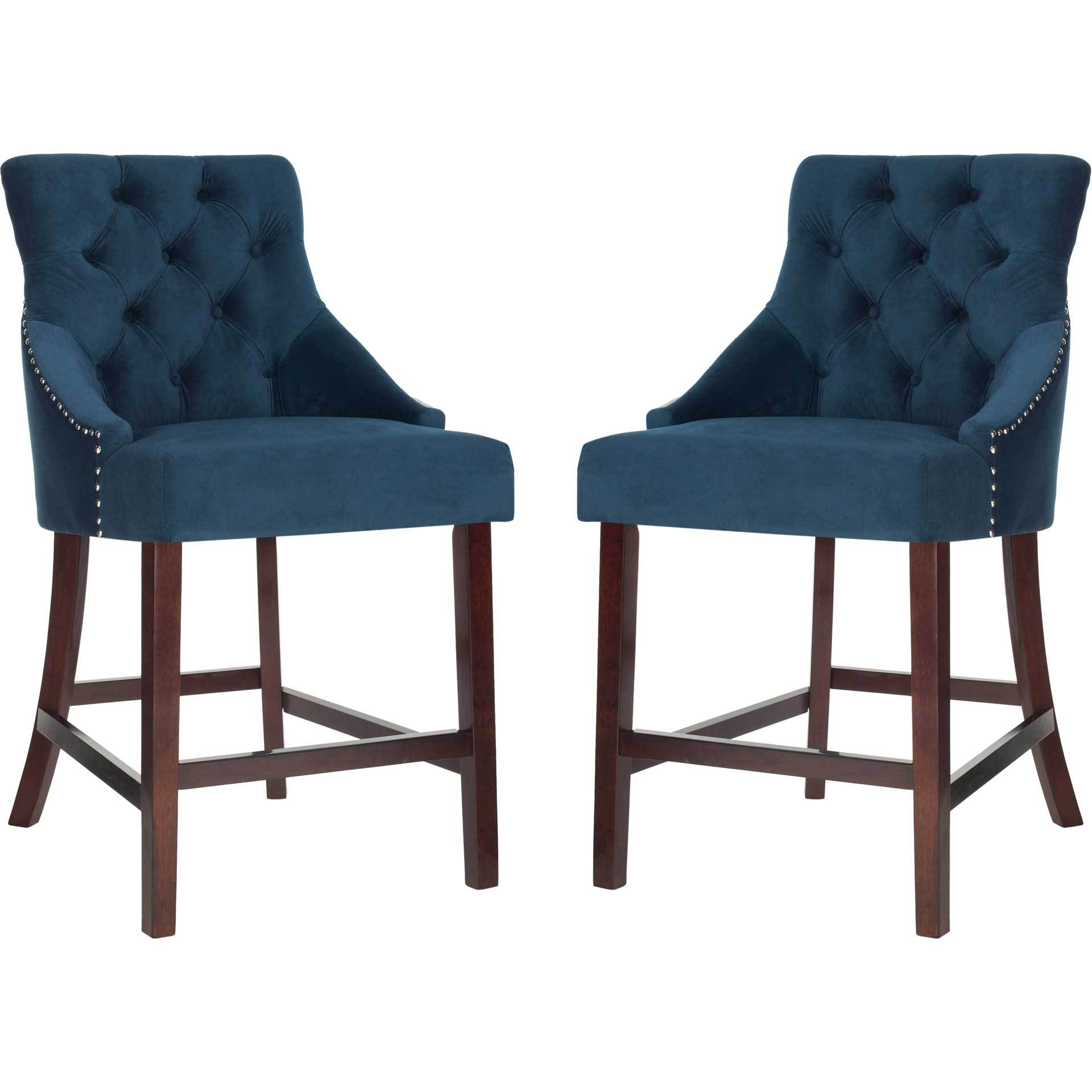 Ellianna Tufted Wing Back Bar Stool Navy (Set of 2) - Froy.com