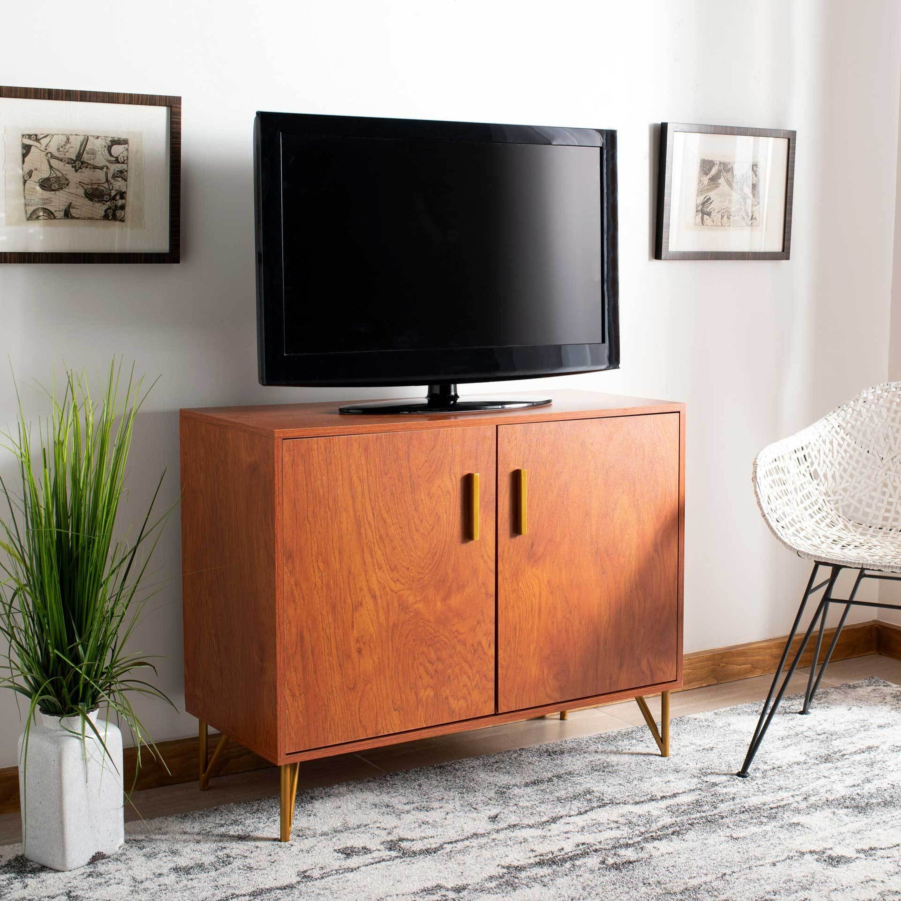Pierce 2 Door Modular TV Unit Natural/Gold - Froy.com