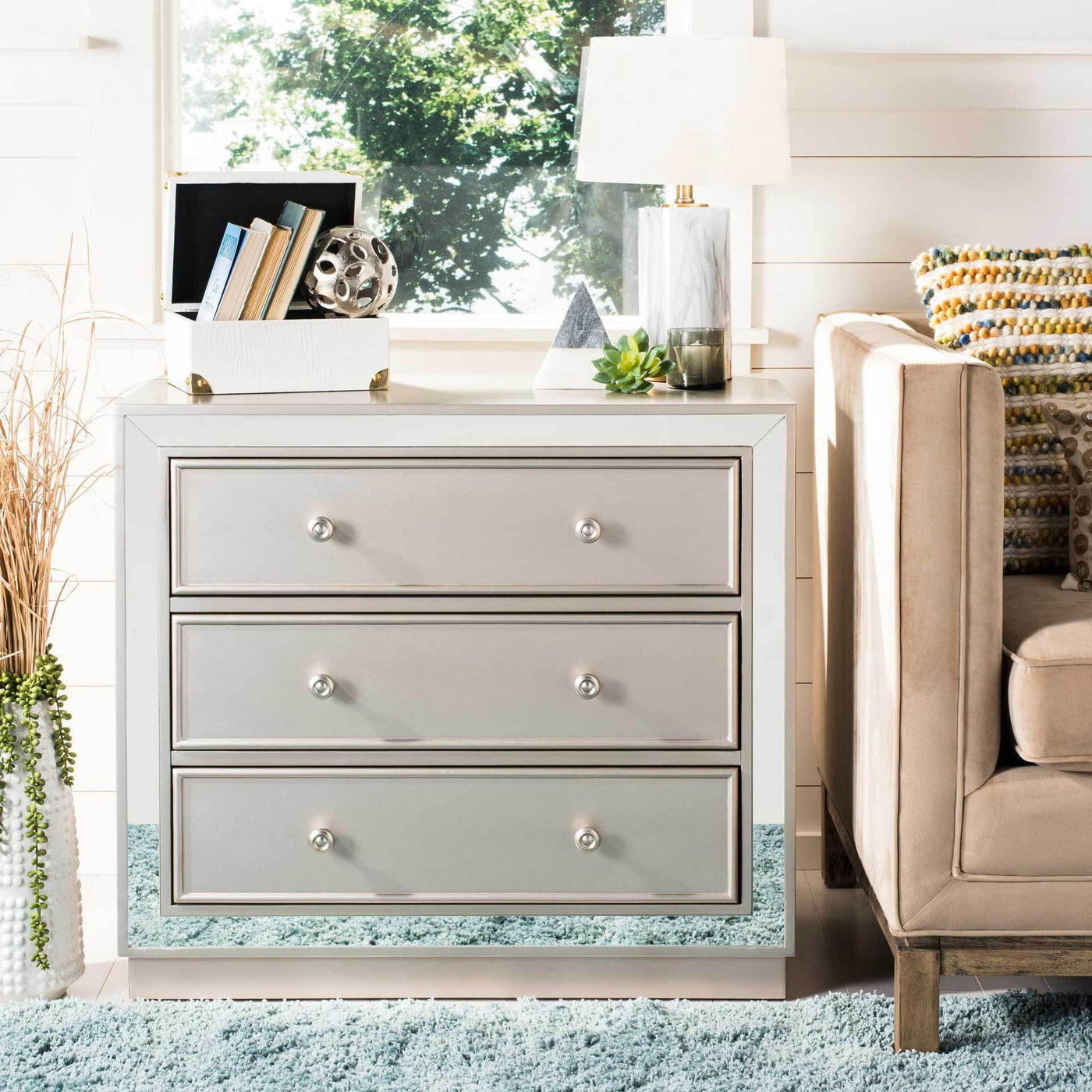Sid 3 Drawer Chest Champagne/Nickel/Mirror - Froy.com