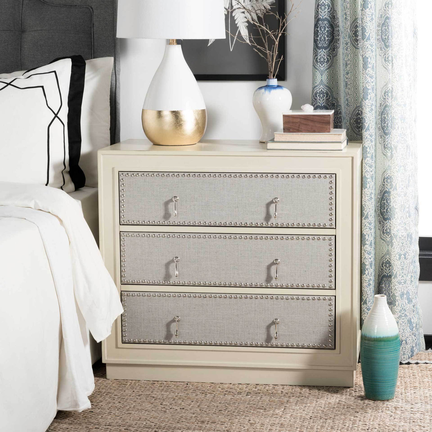 Lawson 3 Drawer Chest Antique Beige/Light Gray/Nickel - Froy.com