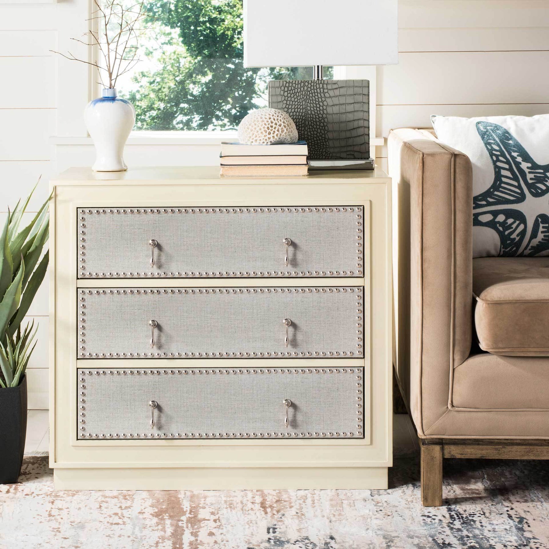 Lawson 3 Drawer Chest Antique Beige/Light Gray/Nickel - Froy.com