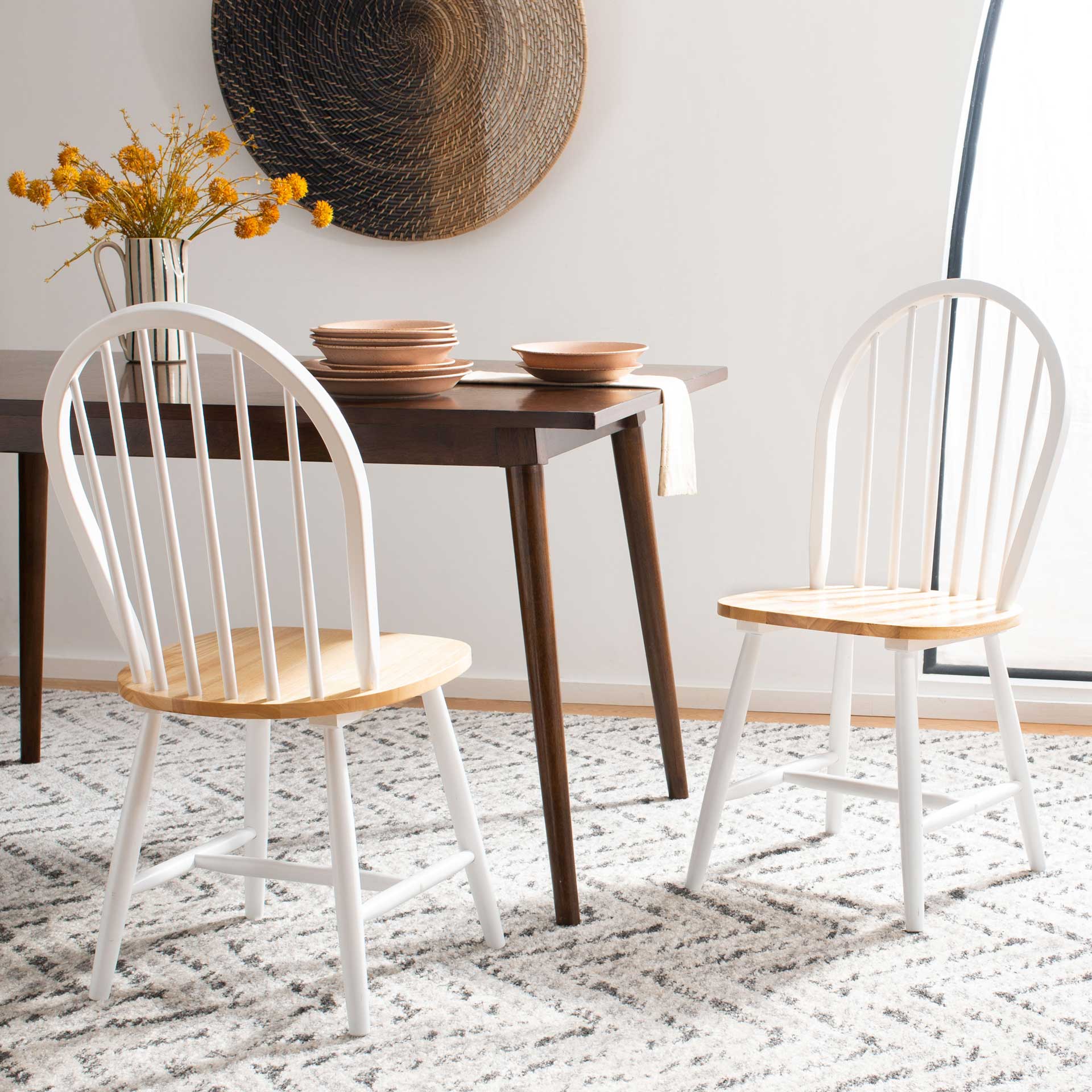 Calista Spindle Back Chair White/Natural (Set of 2) - Froy.com