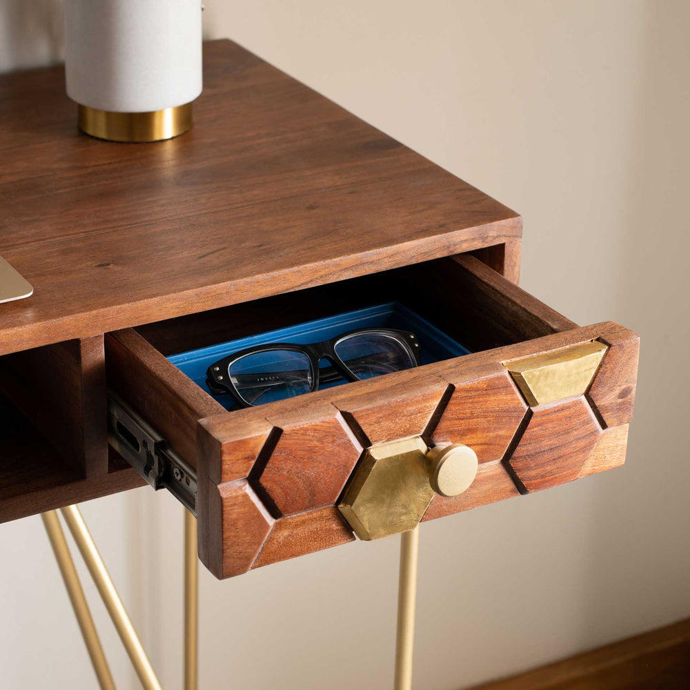 Ray Desk Walnut/Brass - Froy.com