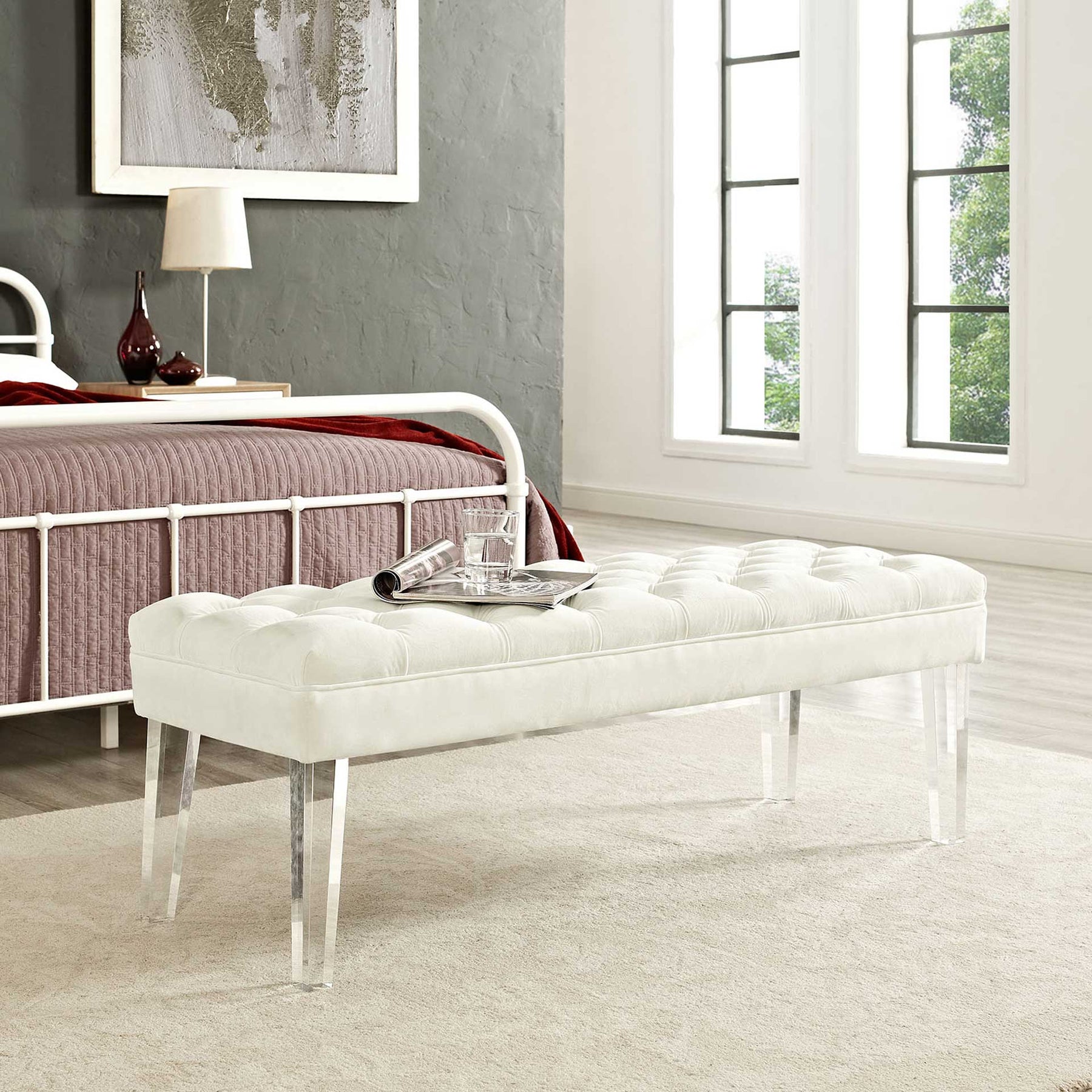 Vienna Velvet Bench Ivory - Froy.com