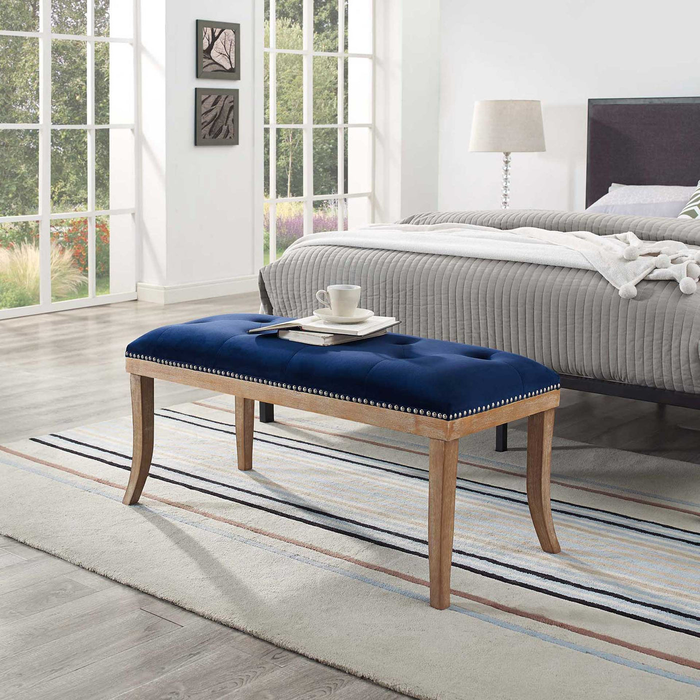 Esmeralda Velvet Bench Navy - Froy.com