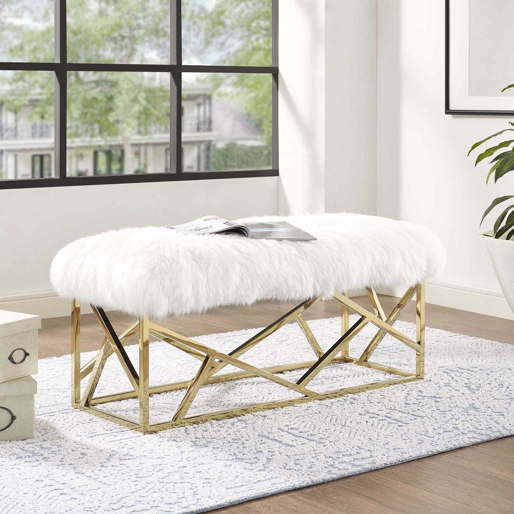 Ismael Sheepskin Bench Gold/White - Froy.com