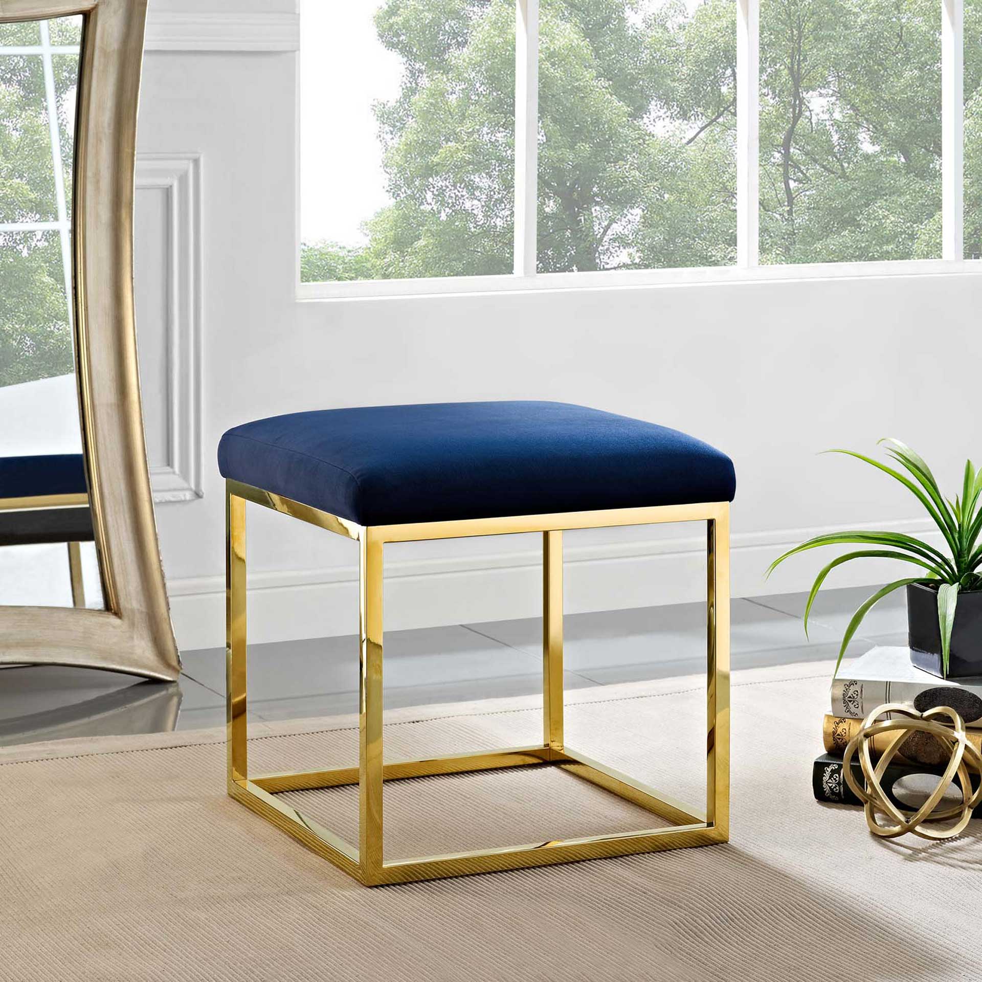 Alden Ottoman Gold/Navy - Froy.com