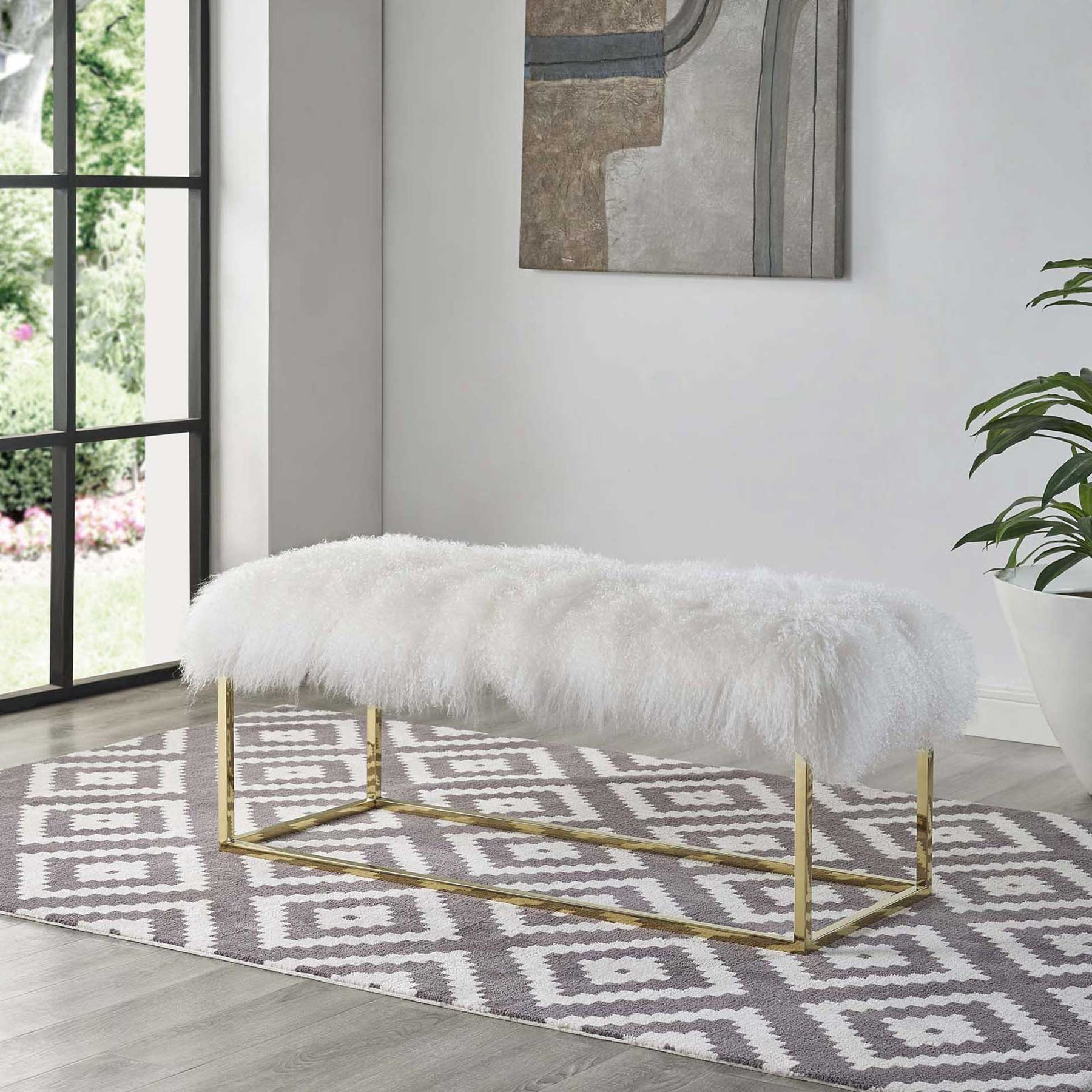 Alden White Sheepskin Bench Gold - Froy.com