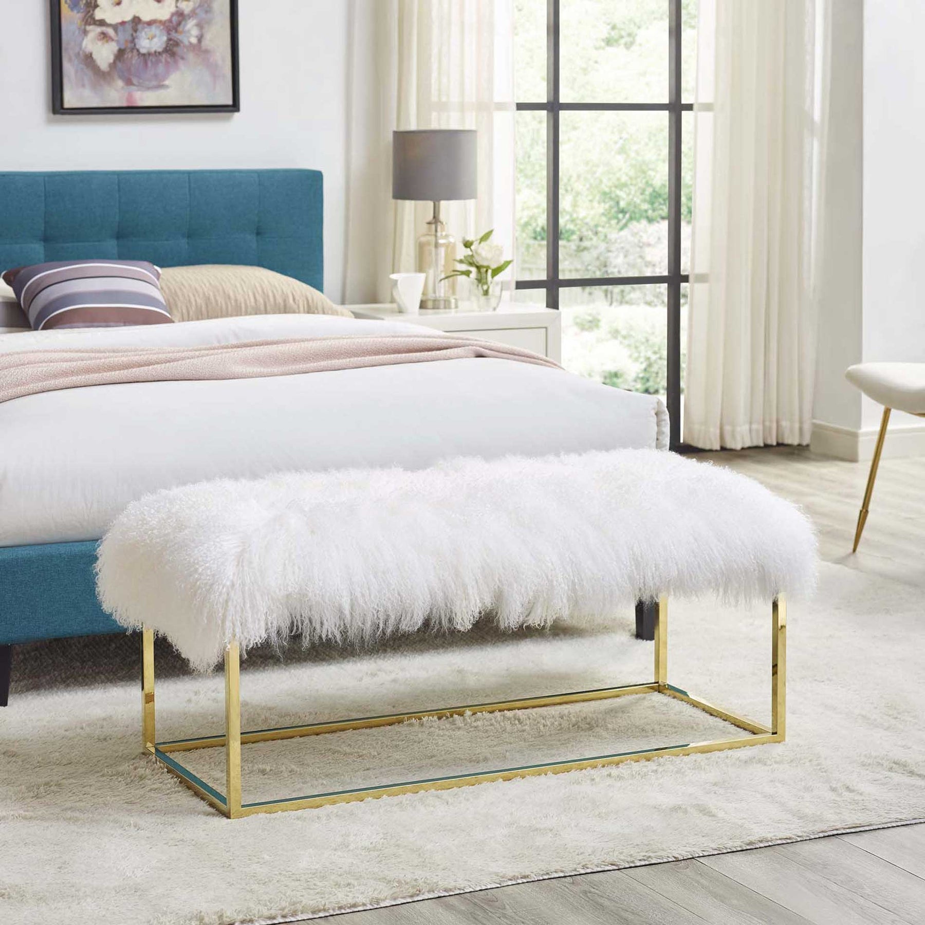Alden White Sheepskin Bench Gold - Froy.com
