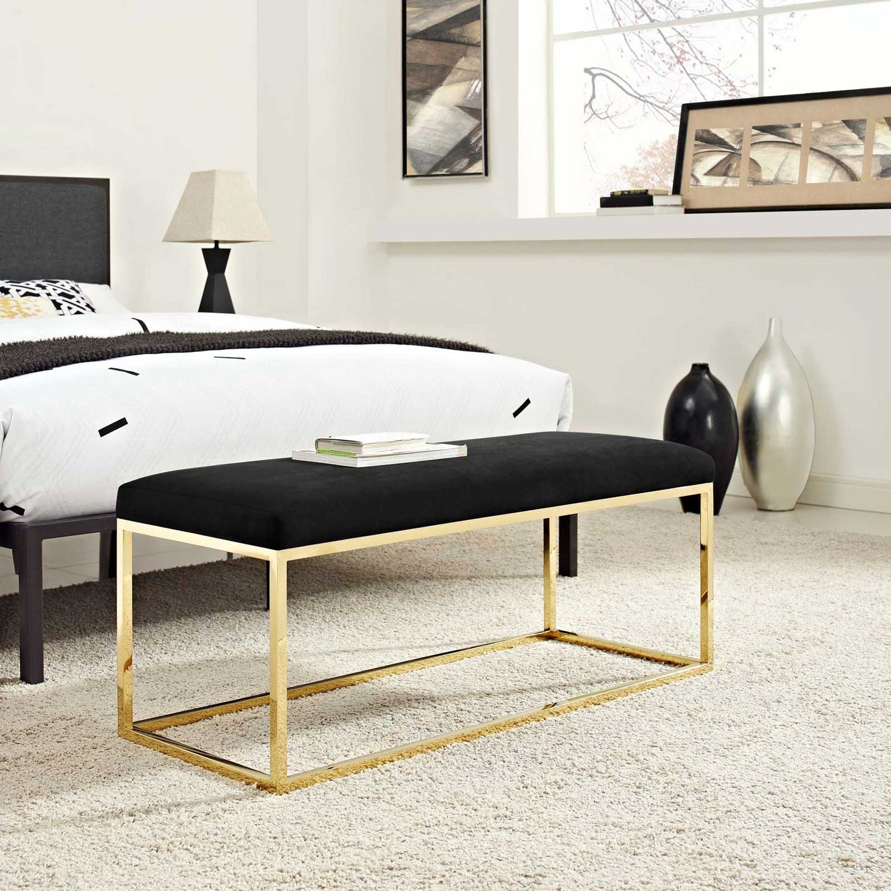 Alden Fabric Bench Gold/Black - Froy.com