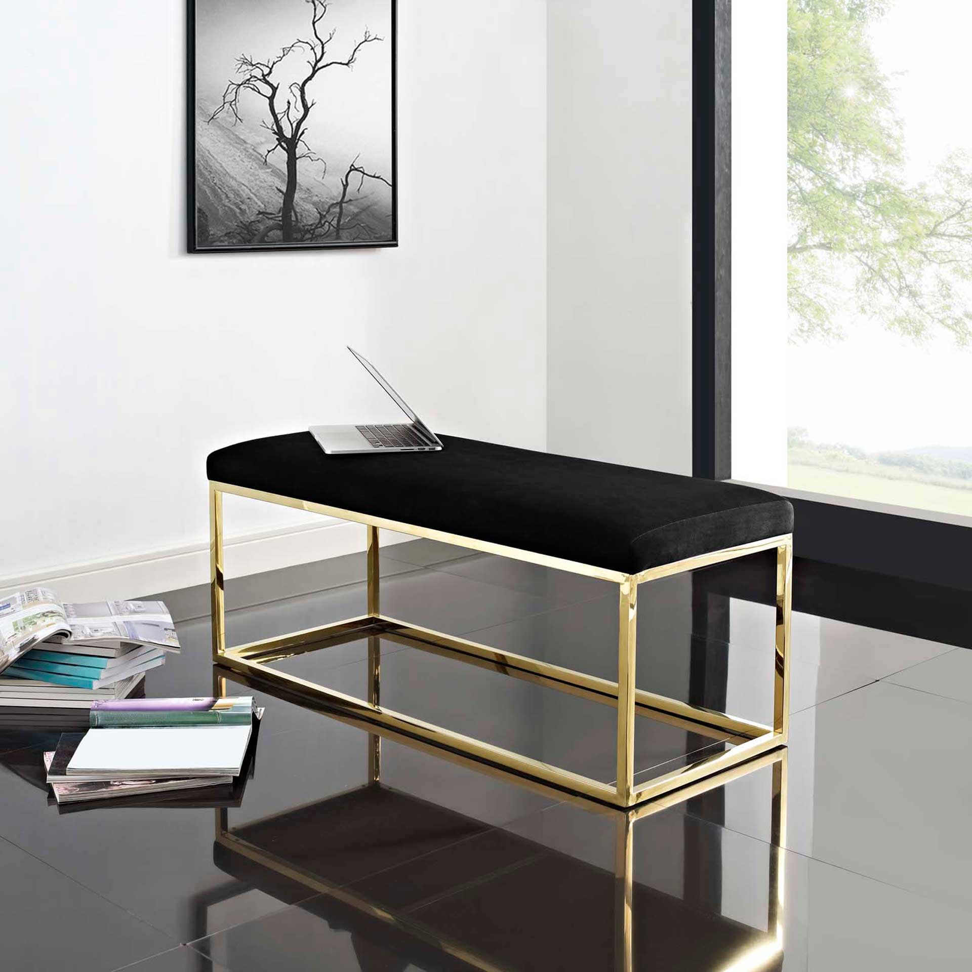 Alden Fabric Bench Gold/Black - Froy.com