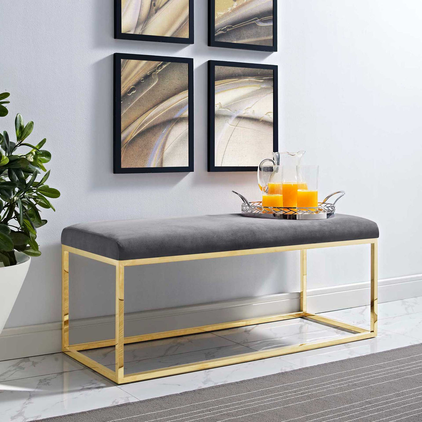 Alden Fabric Bench Gold/Gray - Froy.com