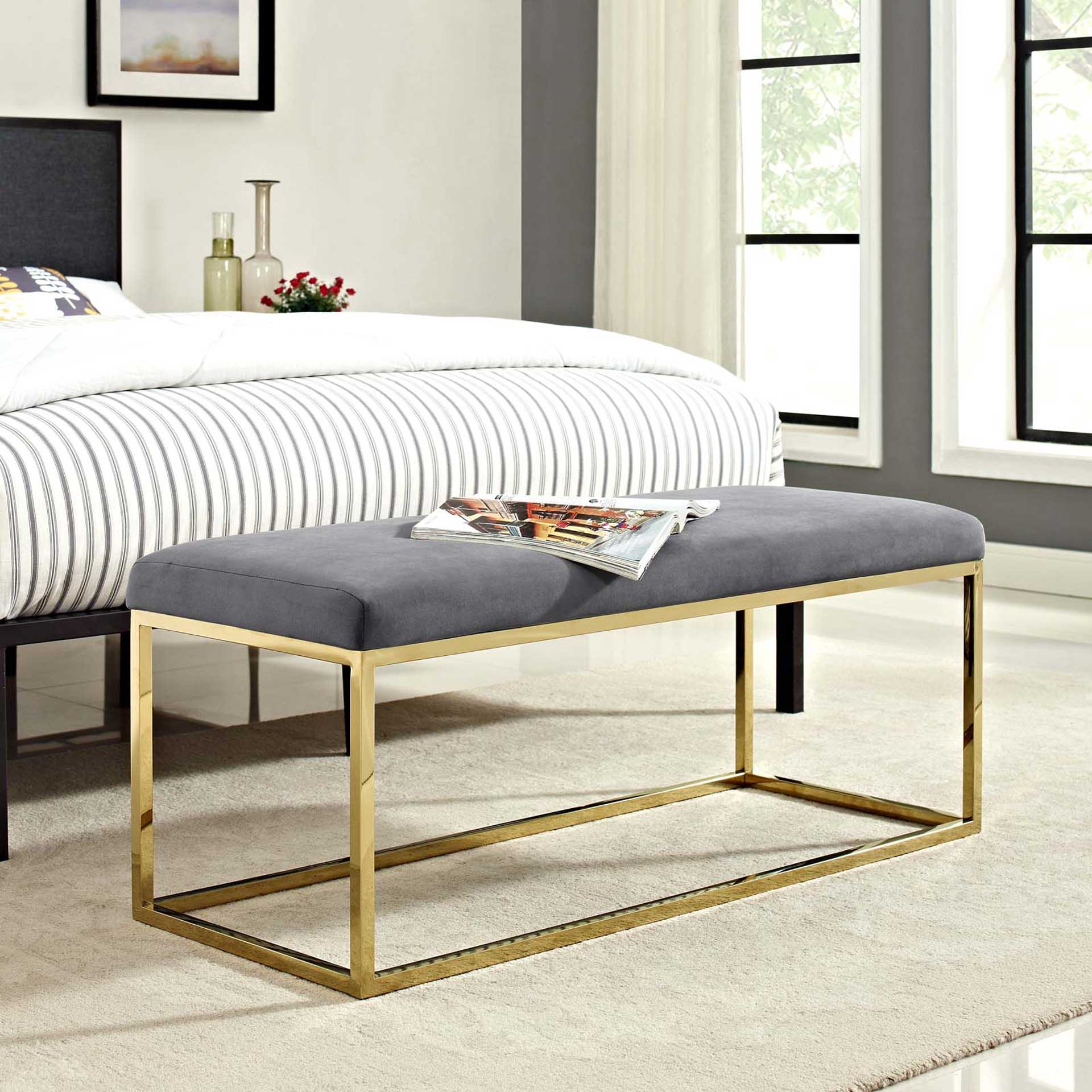 Alden Fabric Bench Gold/Gray - Froy.com