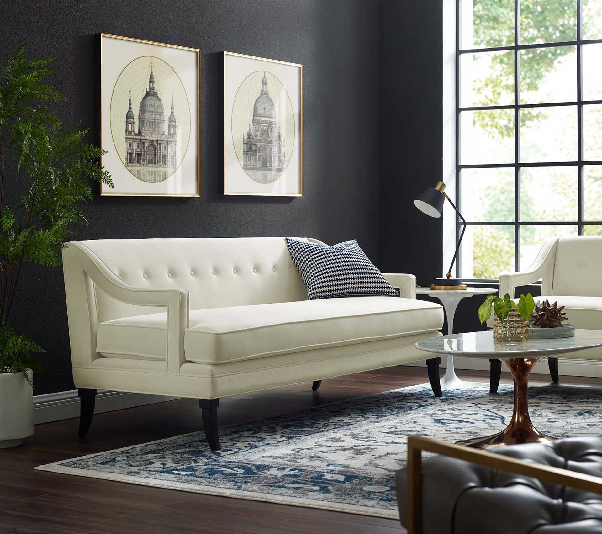 Cassandra Upholstered Velvet Sofa Ivory - Froy.com