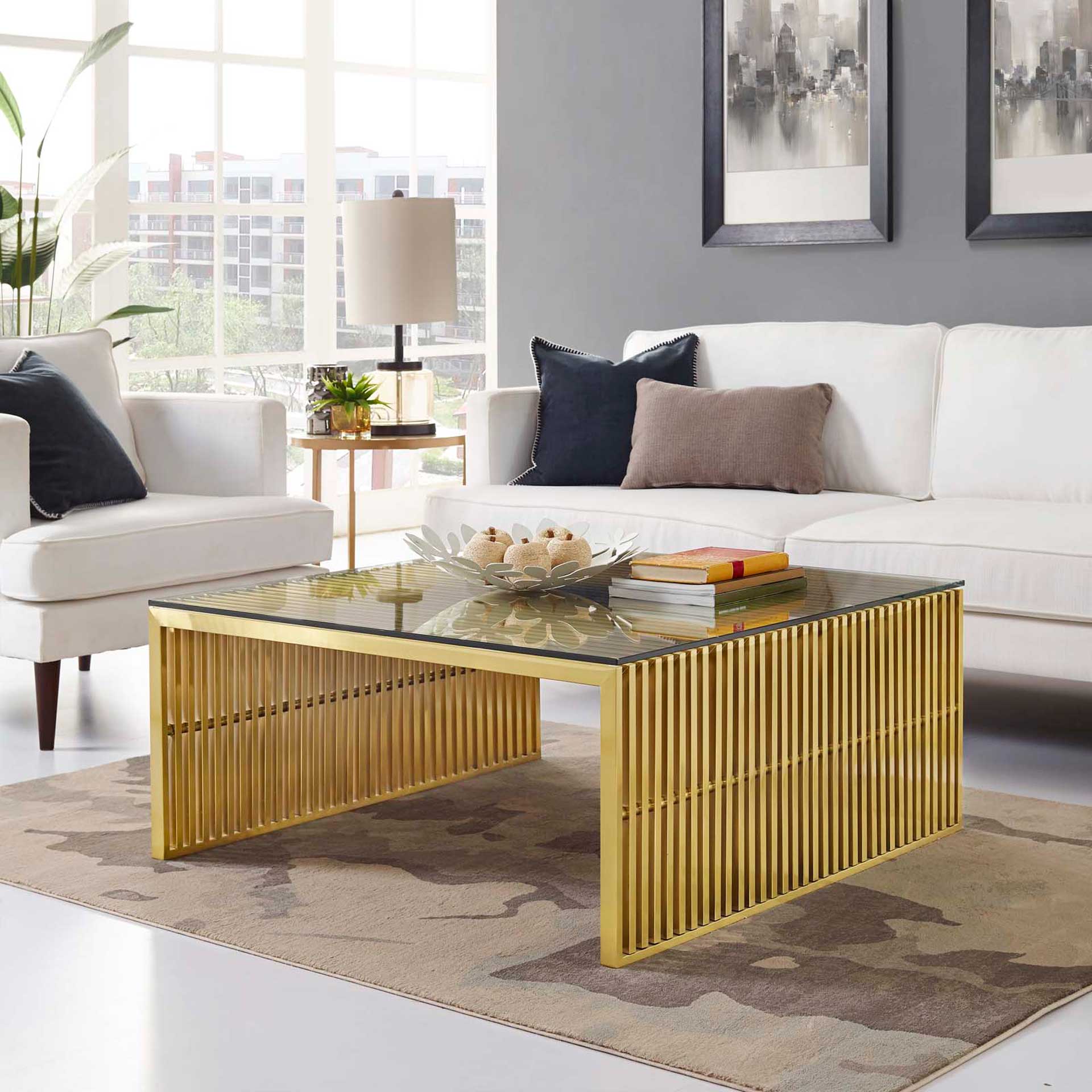 Galena Stainless Steel Coffee Table Gold - Froy.com