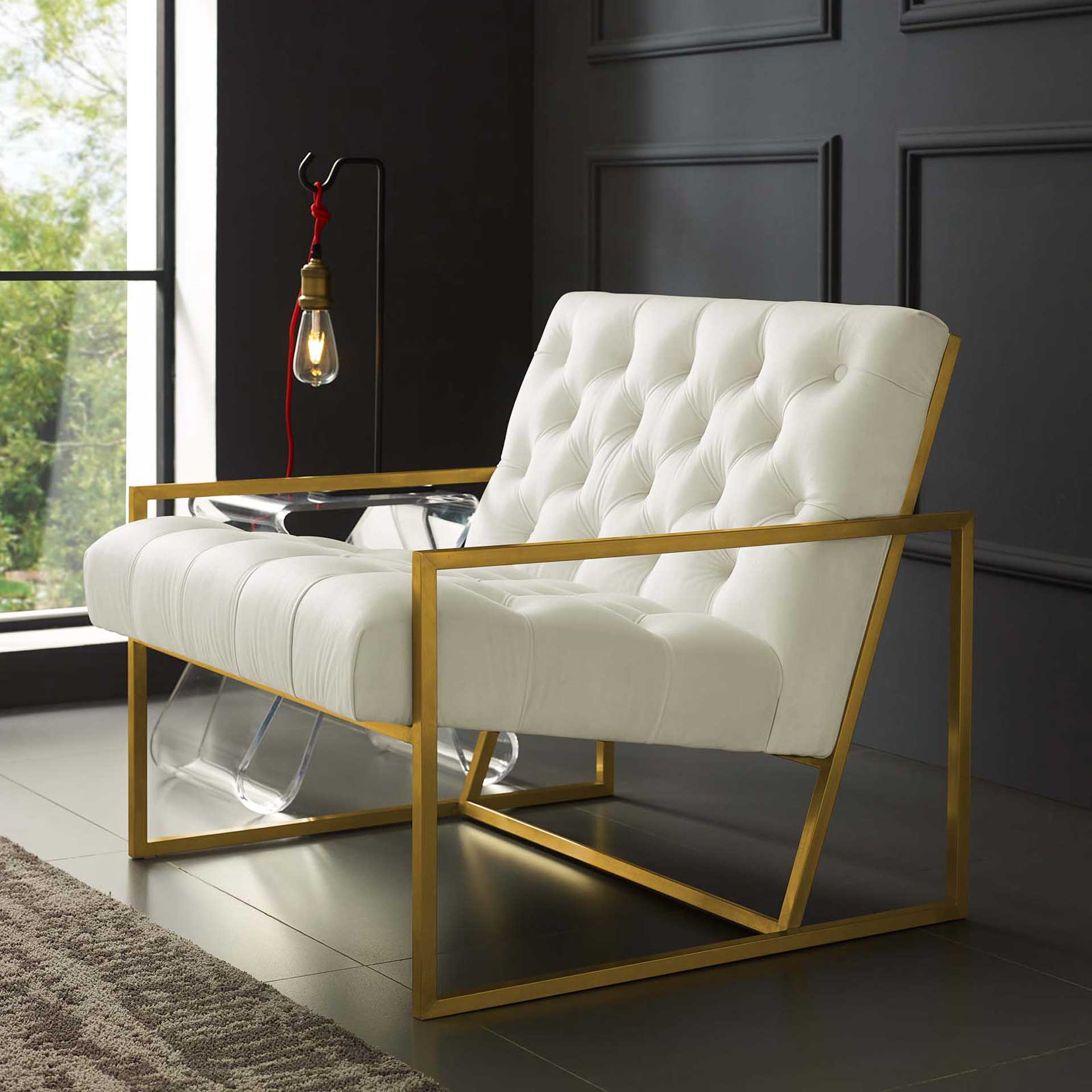 Ballston Velvet Accent Chair Ivory - Froy.com