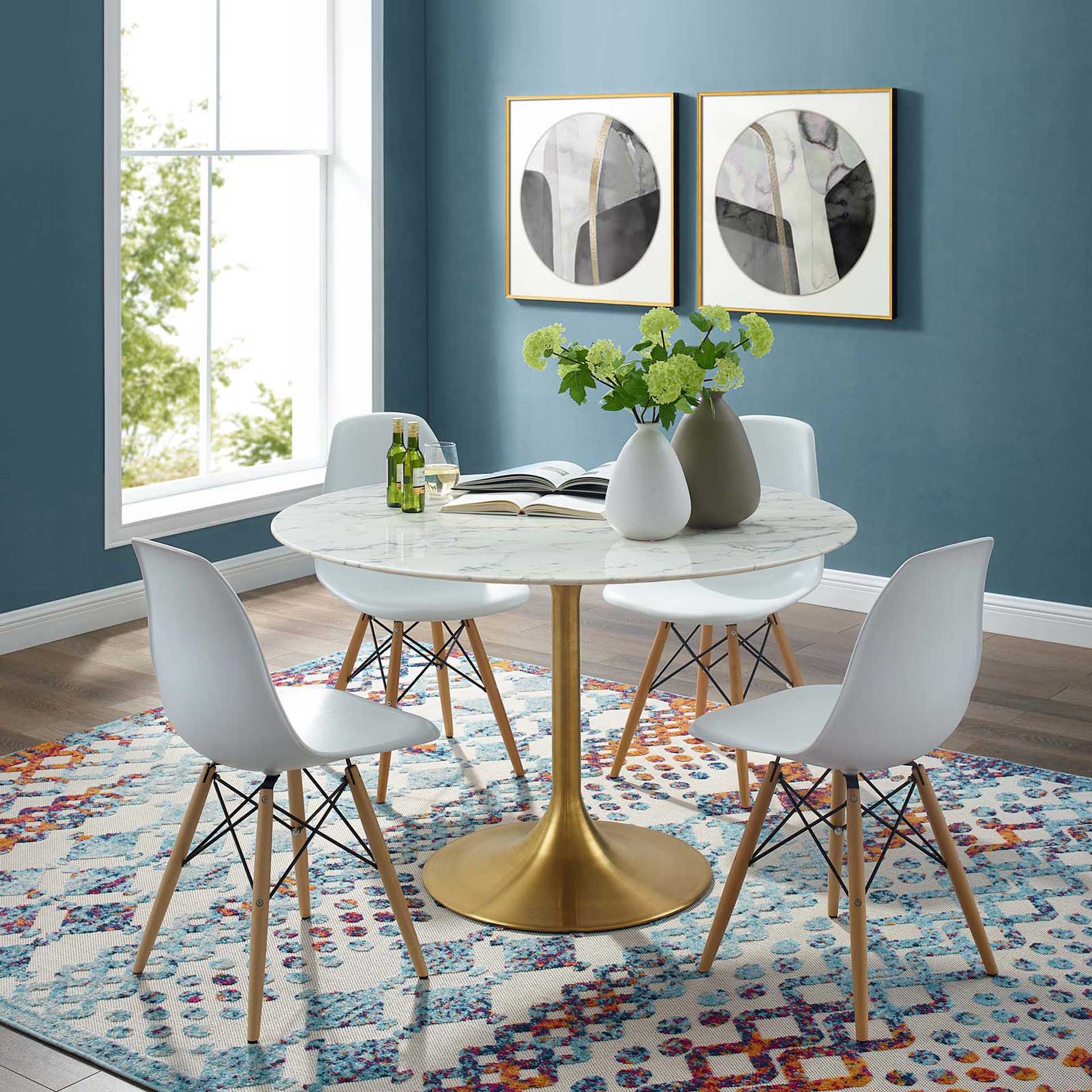 Lore Round Dining Table Gold/White Marble - Froy.com