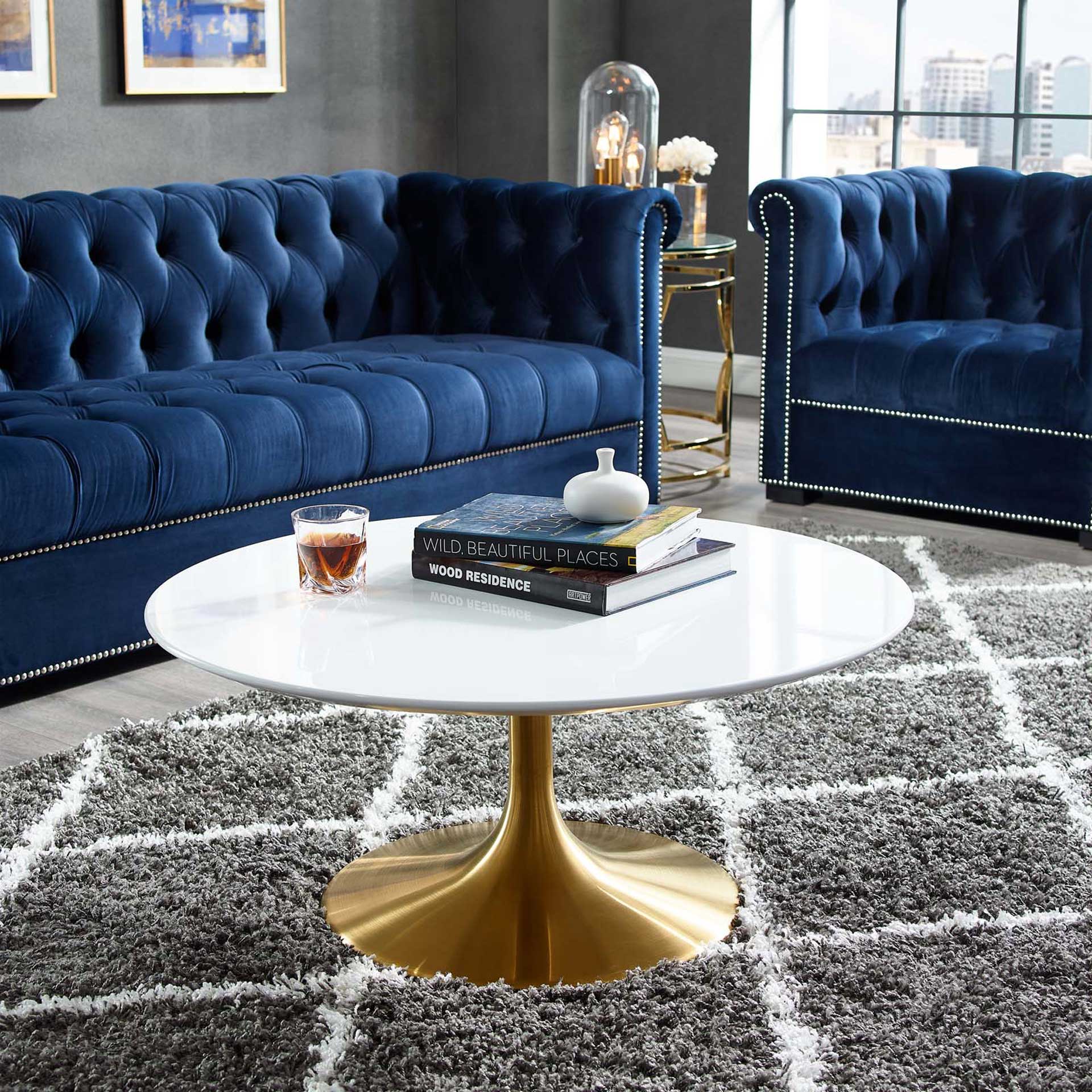 Lipton Round Wood Coffee Table White/Gold - Froy.com