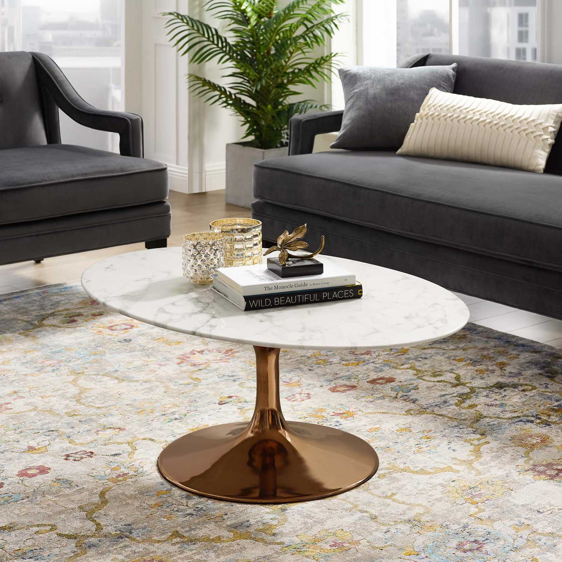 Lipton Oval Faux Marble Coffee Table White/Rose - Froy.com