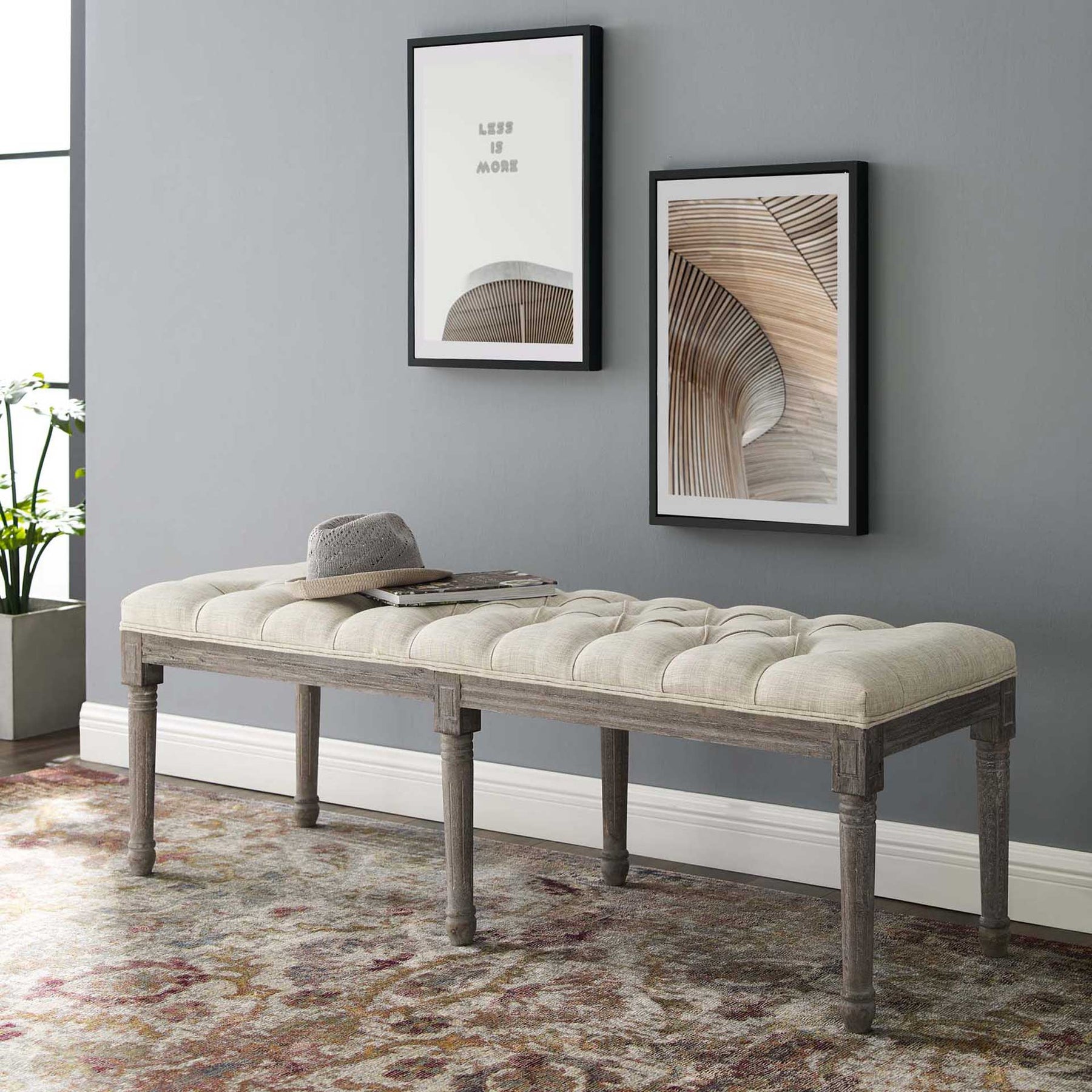 Park Upholstered Fabric Bench Beige - Froy.com