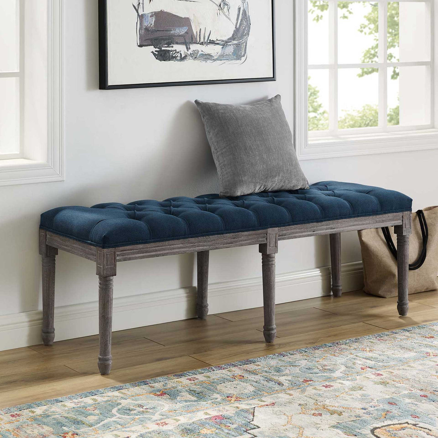 Park Upholstered Fabric Bench Navy - Froy.com