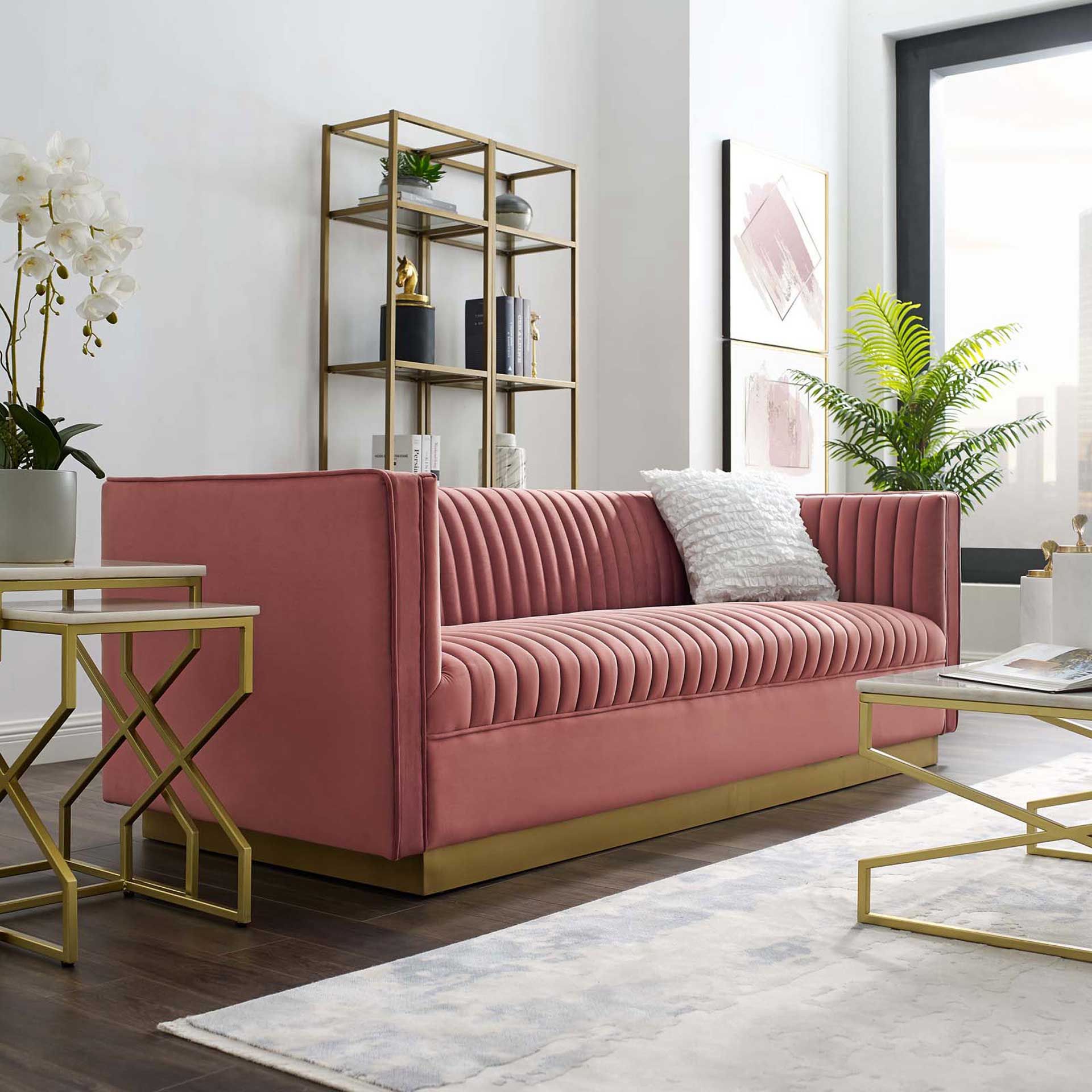 Sanctum Channel Tufted Velvet Sofa Dusty Rose - Froy.com