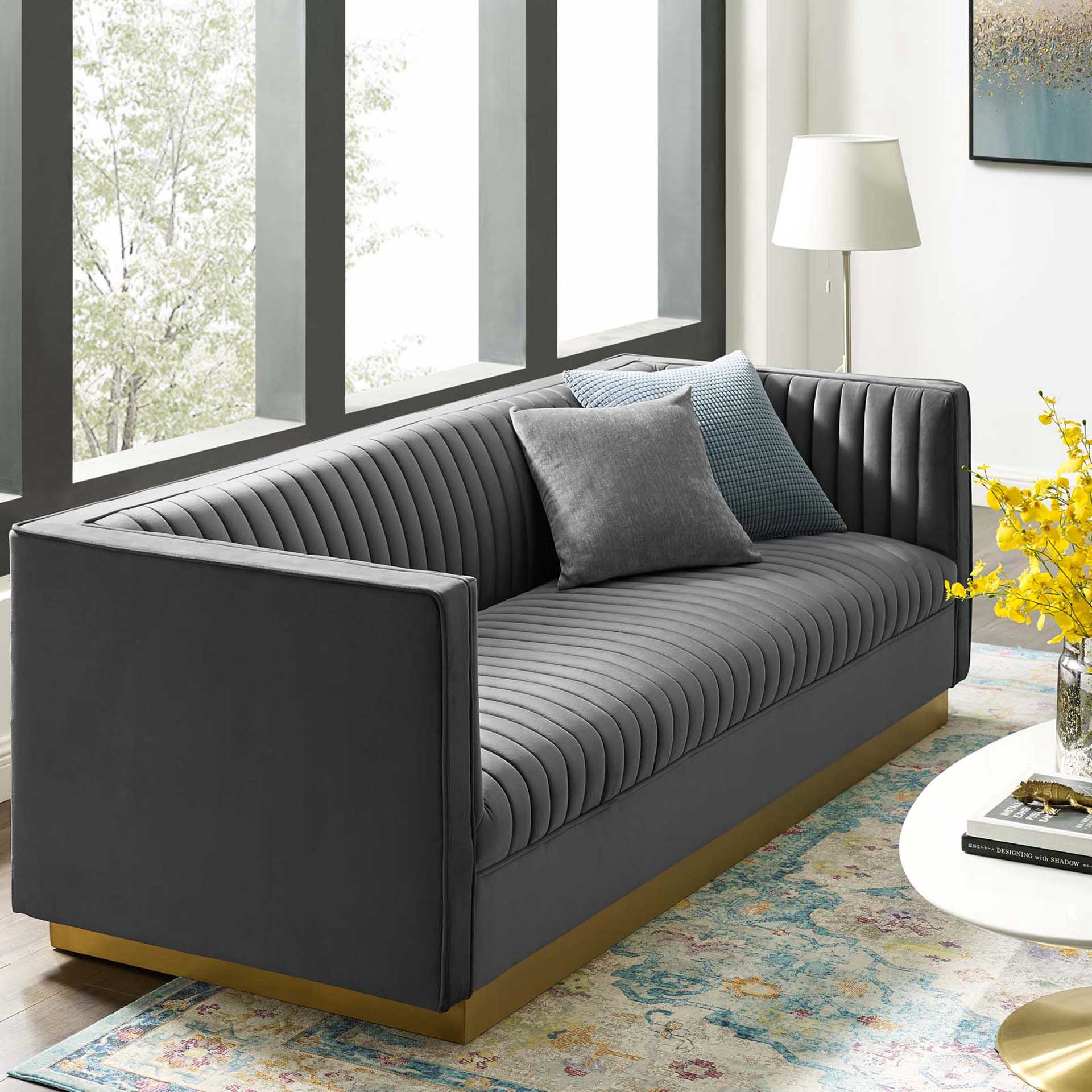 Sangamon Vertical Channel Tufted Performance Velvet Sofa Gray - Froy.com