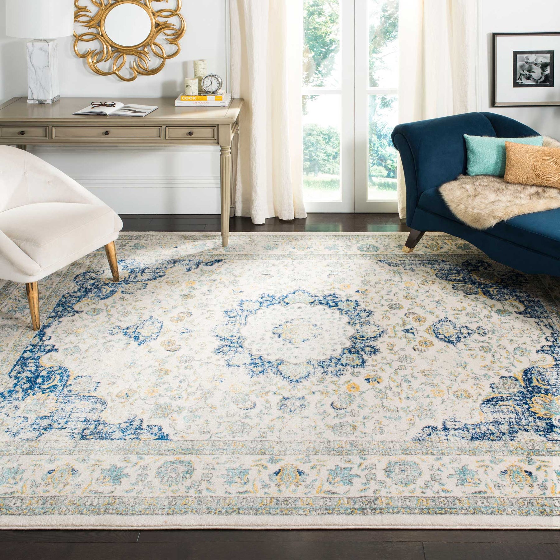 Evoke Medallion Ivory/Blue Area Rug - Froy.com