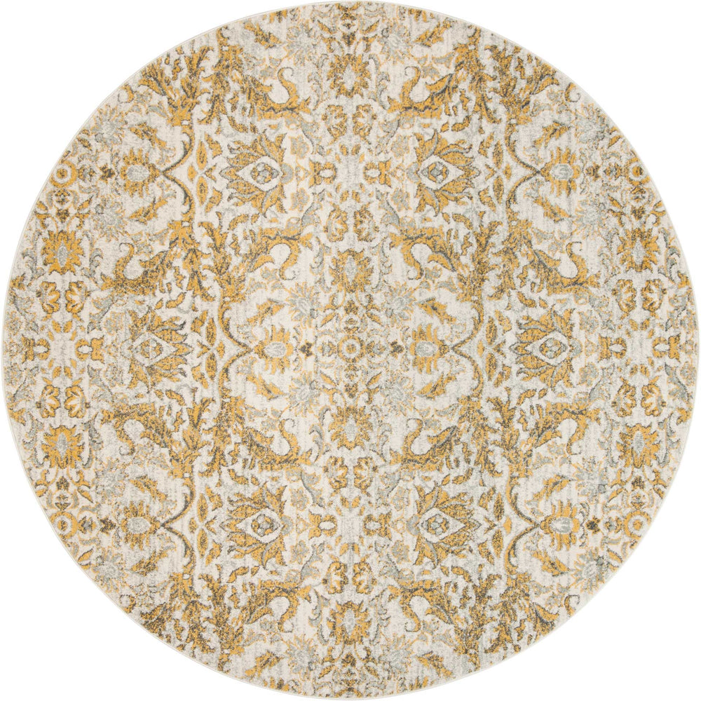 Evoke Floral Ivory/Gold Round Rug - Froy.com