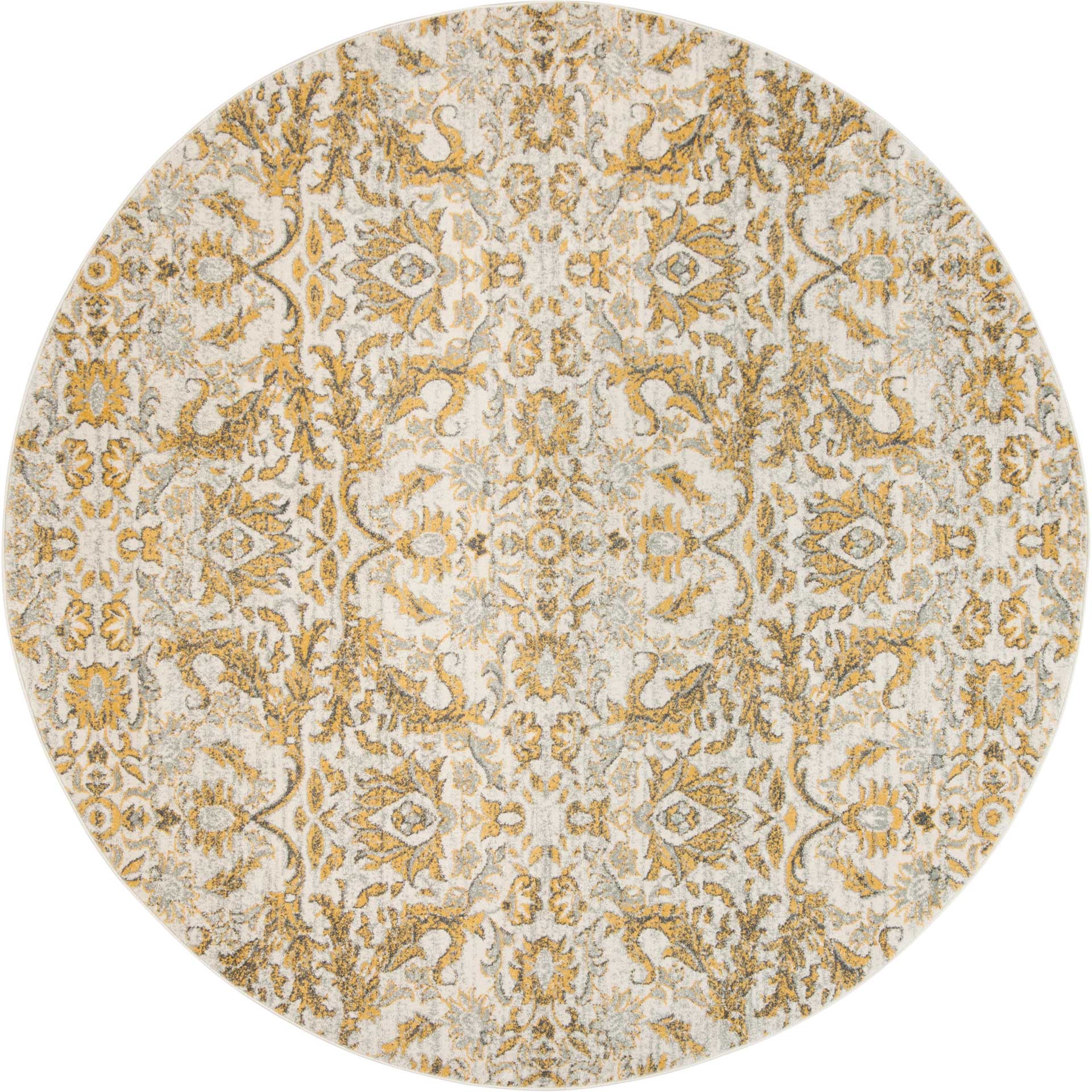 Evoke Floral Ivory/Gold Round Rug - Froy.com