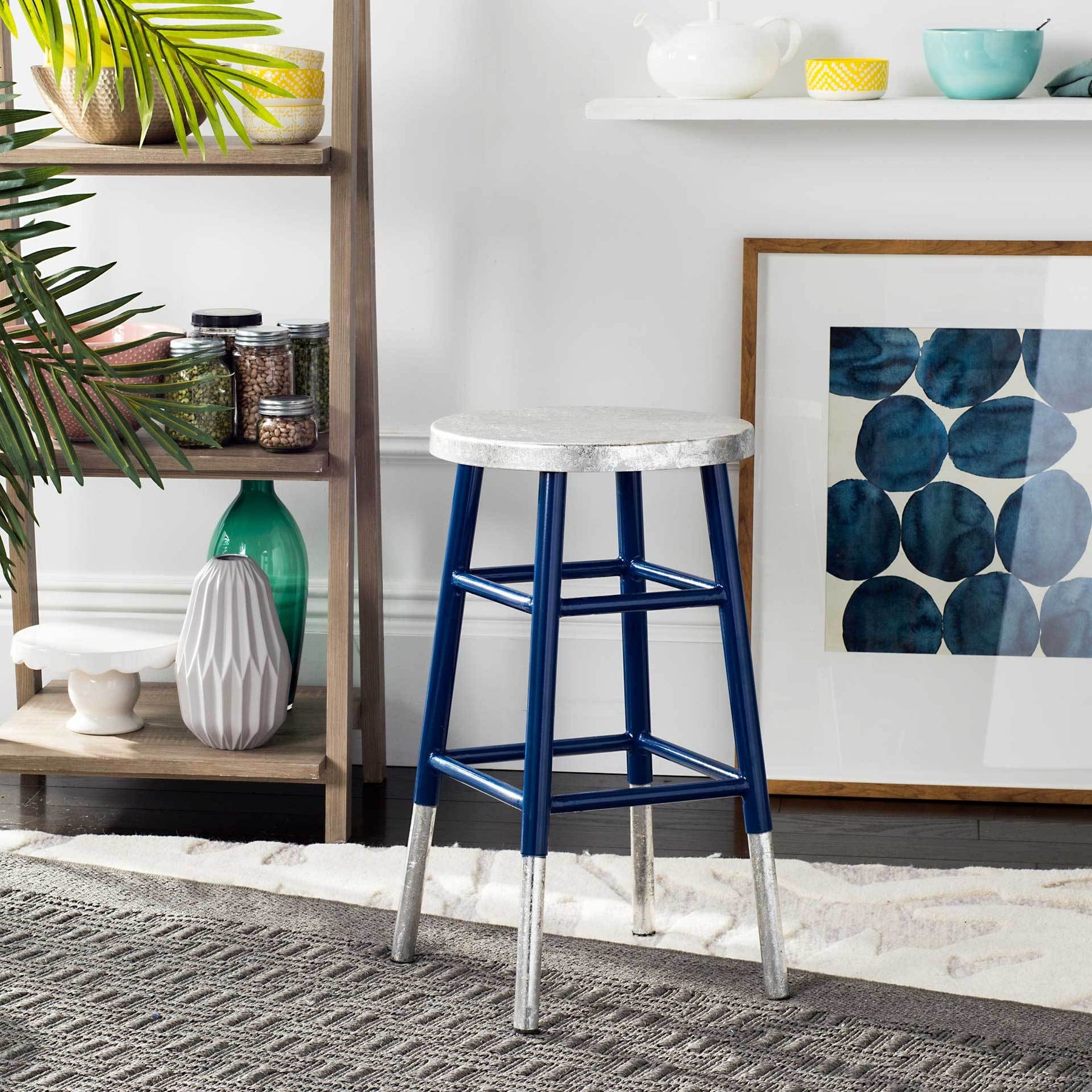 Kelsey Dipped Silver Bar Stool Navy - Froy.com