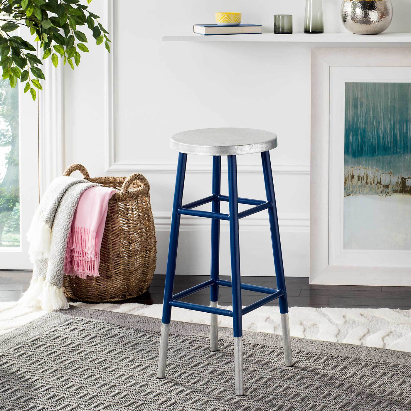 Kelsey Dipped Silver Bar Stool Navy - Froy.com